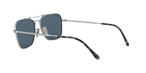 Ray-Ban RB8136M Caravan Titanium Square Sunglasses, Demi Gloss Silver/Polarized Blue Mirrored Gold, 58 mm