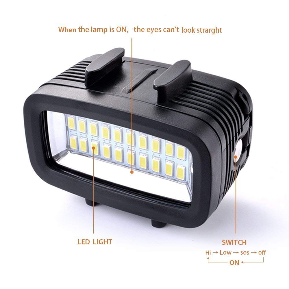 Mcoplus 40m/130ft Rechargeable Diving Light Dimmable Waterproof Video LED Light 6W 20 LEDs 700LM with 1900mAh for Gopro HTC XIAOYI SJ5000 SJ6000 & Other Action Camera &DSLR Camera