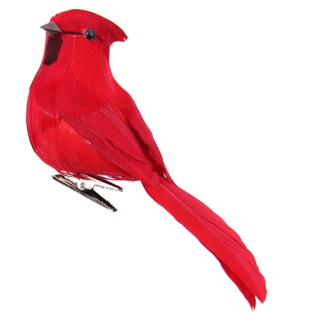 LOVIVER Lifelike Artificial Feathered Foam Birds, DIY Parrot Crafts Ornament, Clip On Design for Home Garden Decoration - Red