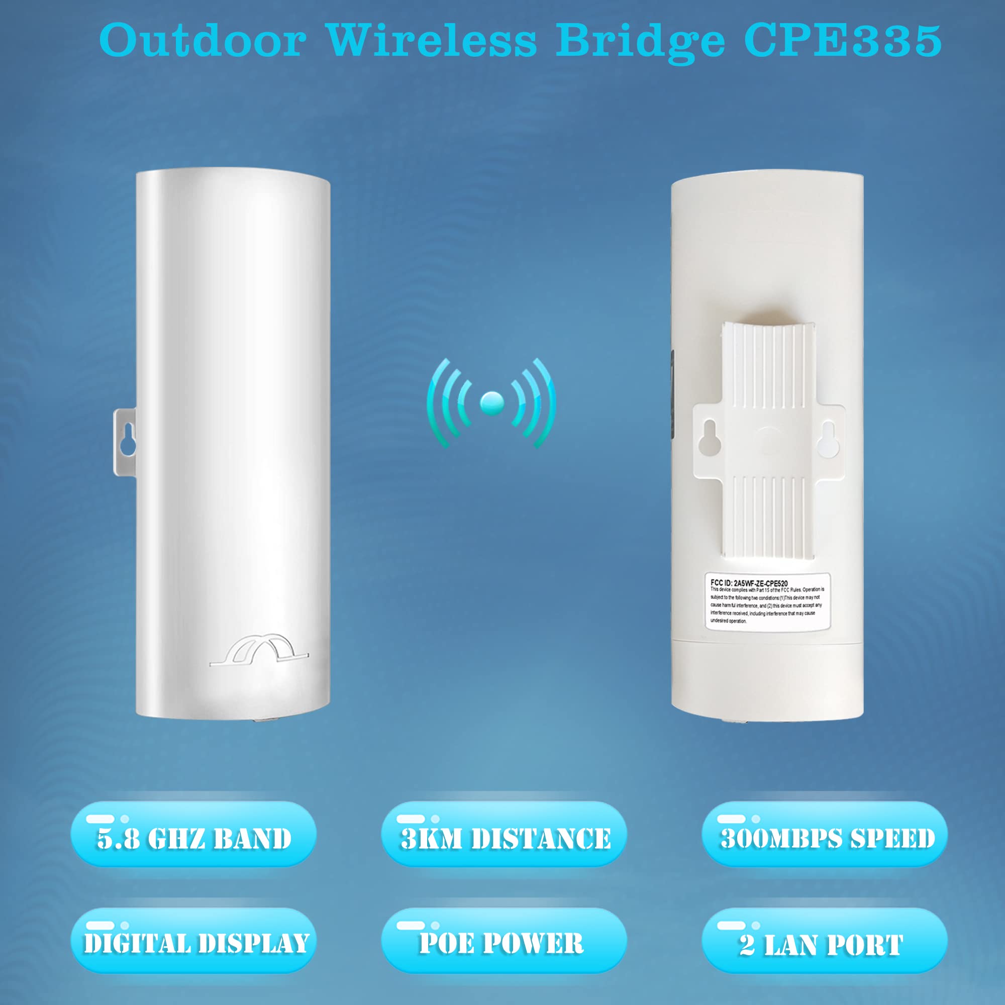 Wireless Bridge, 5.8G Outdoor CPE Point to Point Long Range Access with 14DBi High Gain Antenna, PoE Adapter, 2 RJ45 LAN Ethernet Port,2-Pack