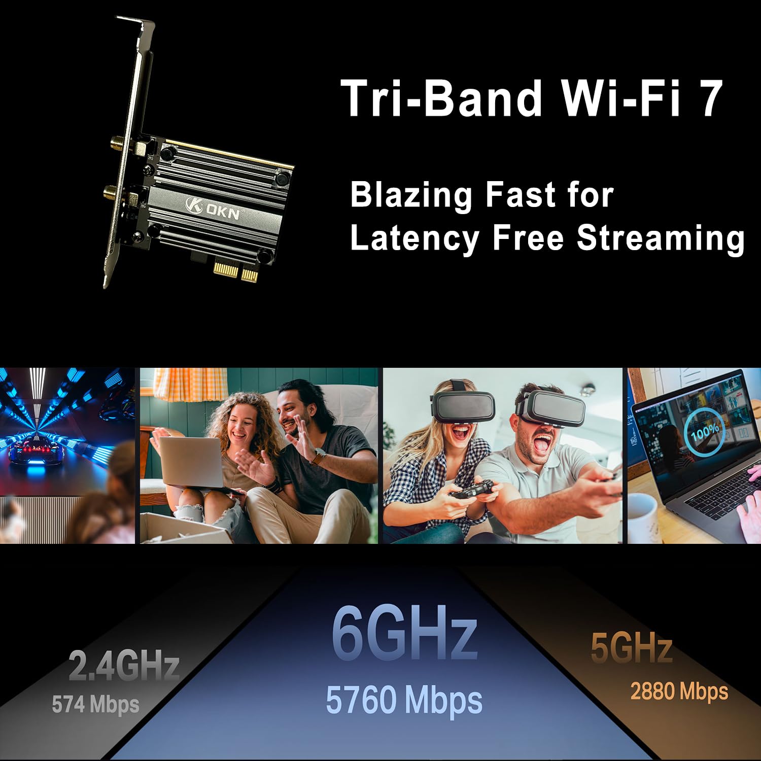 OKN WiFi Card AX3000 Tri-Band PCIe WiFi Card with Bluetooth 5.2, WPA3, OFDMA & MU-MIMO, Ultra-Low Latency, Low-Profile Bracket, Supports Windows 10/11 (64bit) only, Works with Ryzen