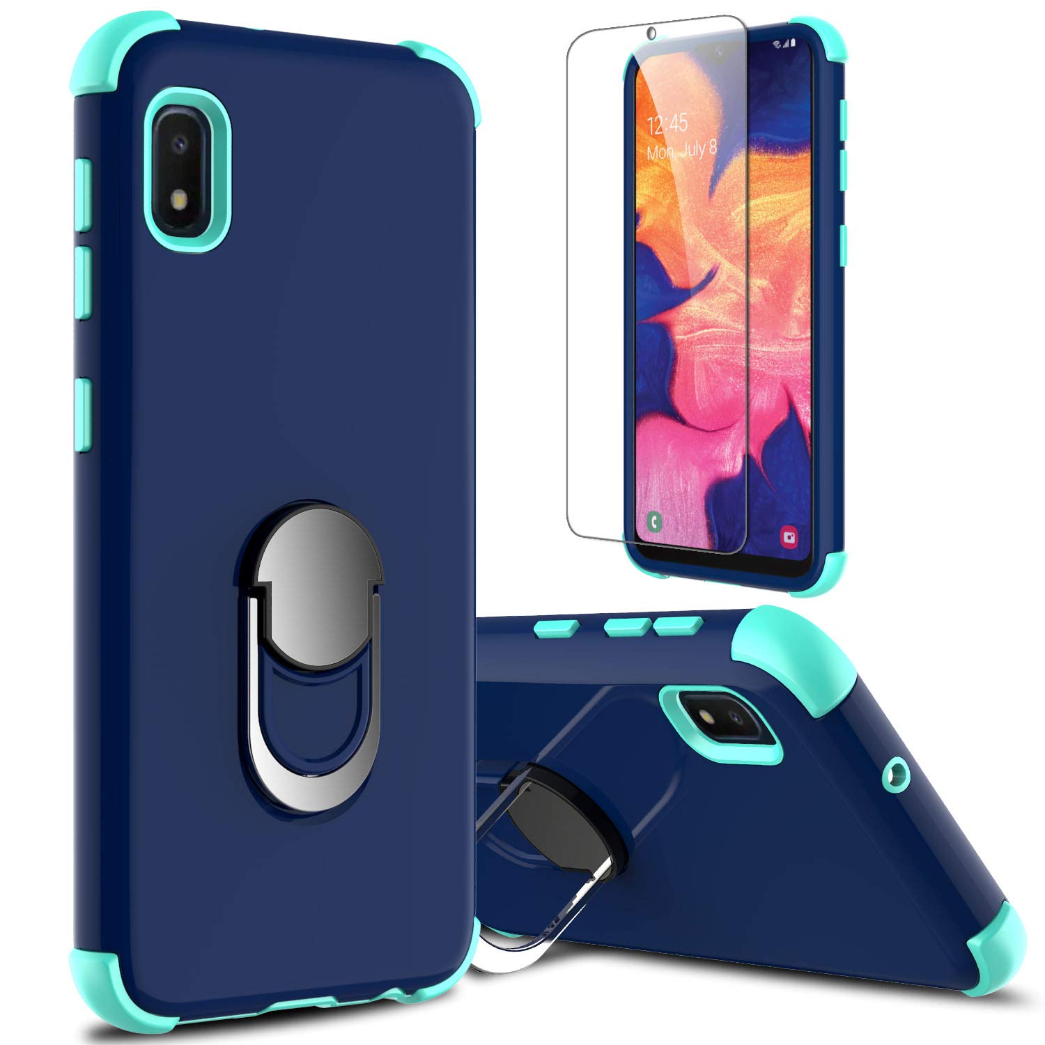 lovpec Compatible with Galaxy A10e Case with Soft TPU Screen Protector, Ring Magnetic Holder Kickstand Shockproof Protective Phone Cover Case for Samsung Galaxy A10e 5.8 inches (Navy)