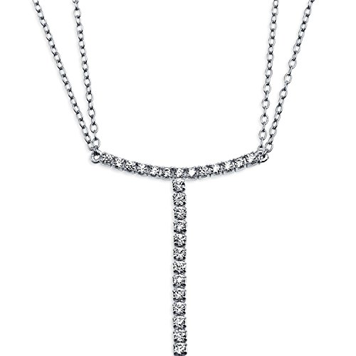 Minimalist Simple Thin Cubic Zirconia Pave CZ Lariat Choker Necklace For Women For Prom For Wedding .925 Sterling Silver Adjustable