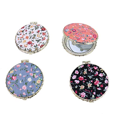 Monrocco Set of 4 Retro Floral Makeup Mirror for Handbag, Folding Compact Travel Pocket Beauty Makeup Mirror