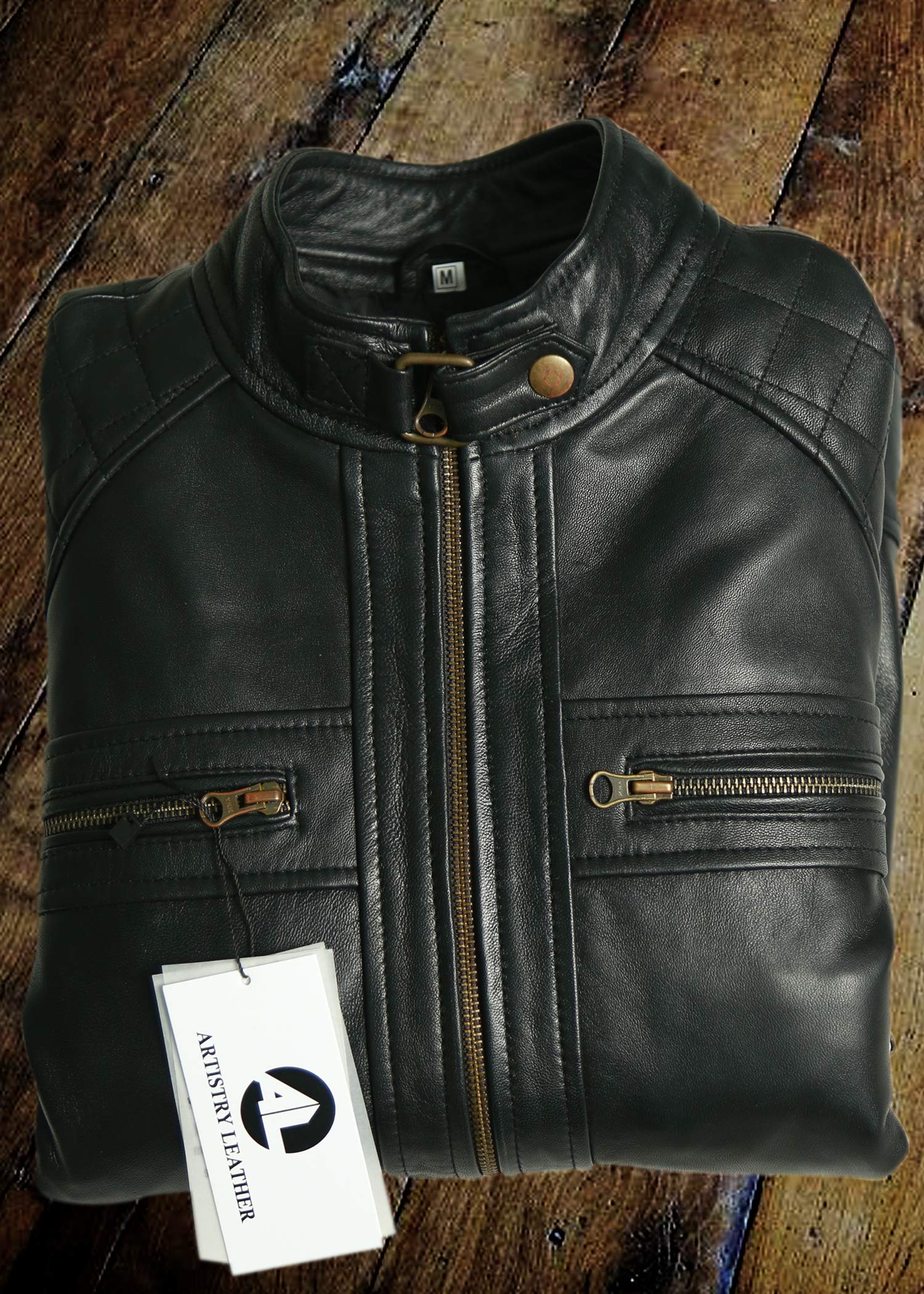 Mens Genuine Leather Biker Jacket Black | Vintage Brown Distressed Lambskin Motorcycle Jackets for Men (Black, X-Large)