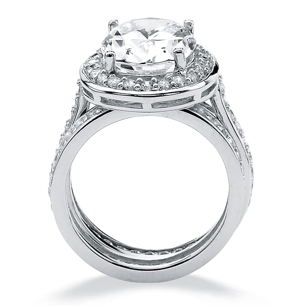 PalmBeach Yellow Gold-Plated or Platinum-Plated Sterling Silver Oval Cut Cubic Zirconia 2 Piece Halo Eternity Bridal Ring Set Size 8