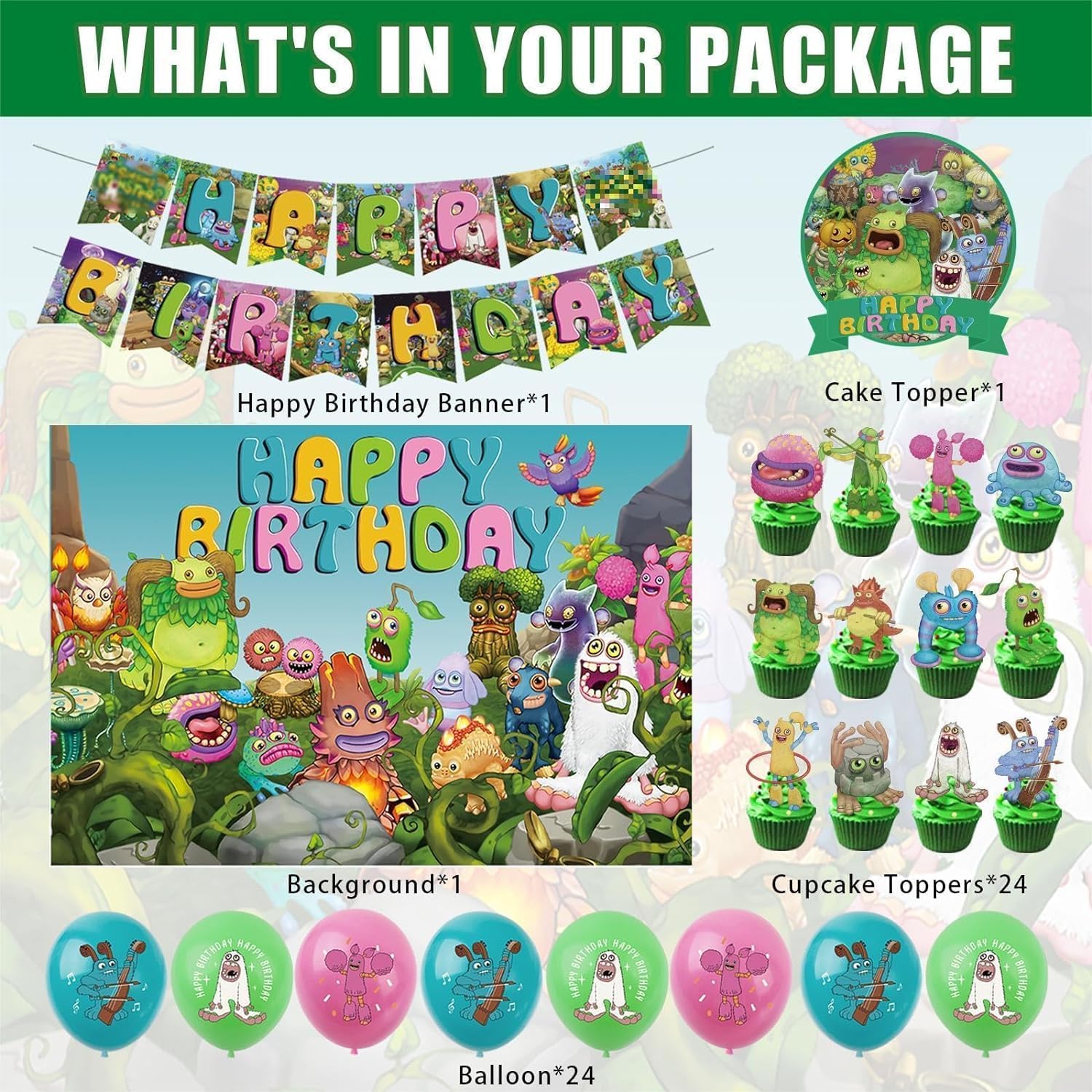 Moptrek y Decorations,Monsters Birthday Decorations,Including Happy Birthday Bannner,Cake Copper ,Cupcake Topper,Backdrop,Suitable for Party Supplies