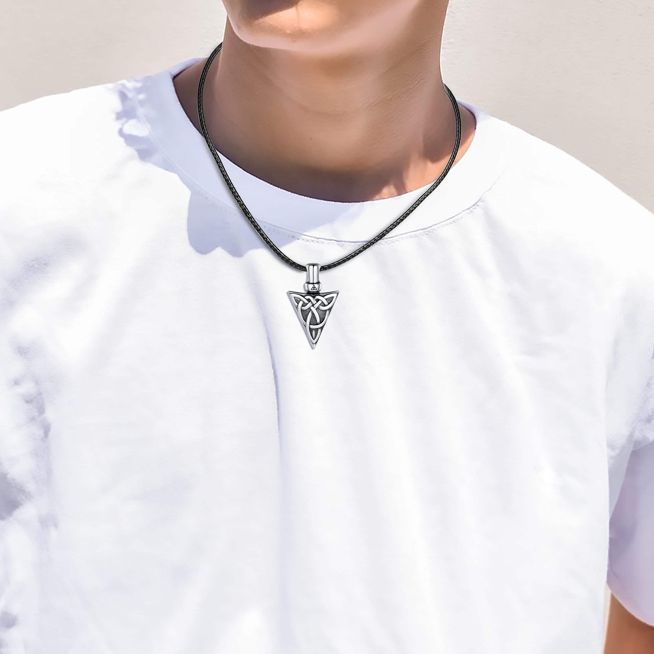 MANBU Sterling Silver Urn Necklace for Men: Arrowhead Memorial Pendant Cremation Ash Jewelry Bereavement Keepsakes Gift for Loss of a Loved One (style 4)