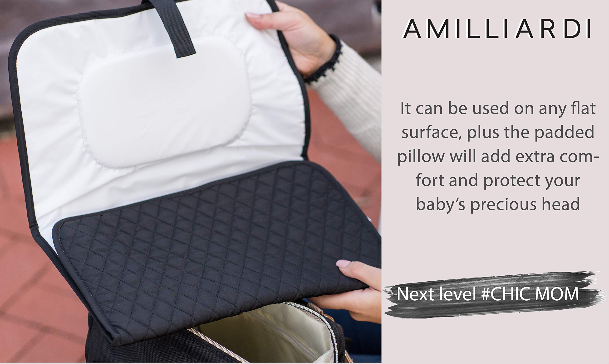 Portable Diaper Changing Pad Stylish & Chic by AMILLIARDI for Travel w/Baby, Infant & Newborn, Changing Mat Portable (Black)