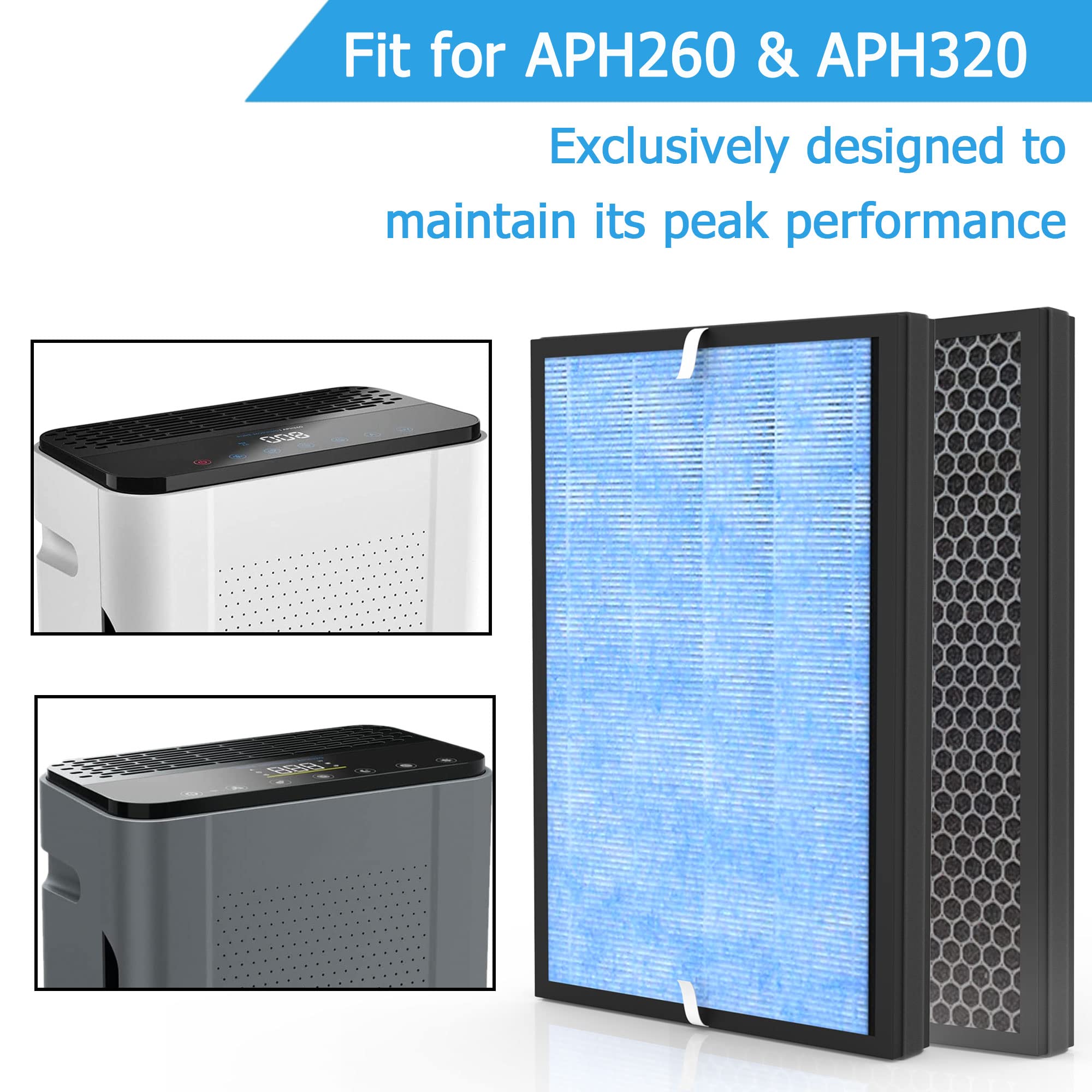 Vegebe APH260 & APH320 Filter Replacement, Compatible with Airthereal APH260 and APH320 Air Purifier, 3-in-1 H13 True HEPA, 1 Pack