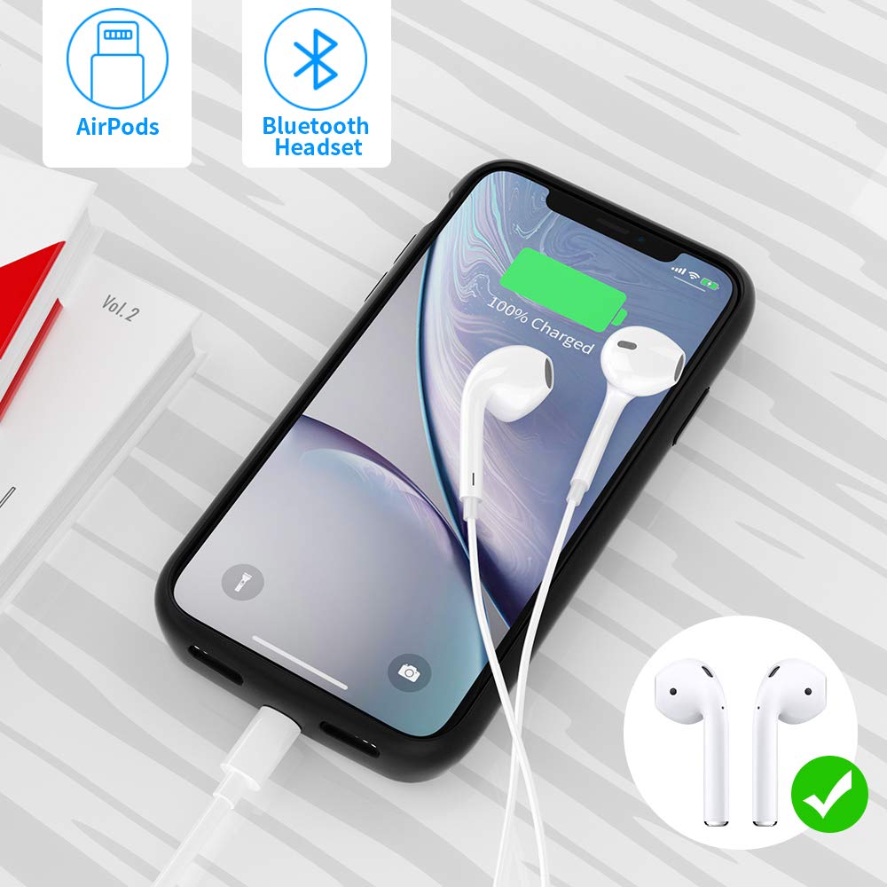 NEWDERY Battery Case for iPhone XR, 10000mAh Charging Case Compatible with iPhone XR Rechargeable Extended Battery Pack Protective Charger Case 6.1inches(Black)