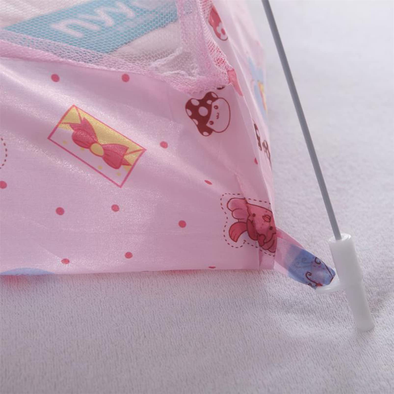 ZOBRO Mosquito Net Bed Canopy Pop Up Foldable Single Door with Bracket Umbrella Cover and Cartoon Pattern Bottomless Mosquito Net for Baby Kid Children,Pink