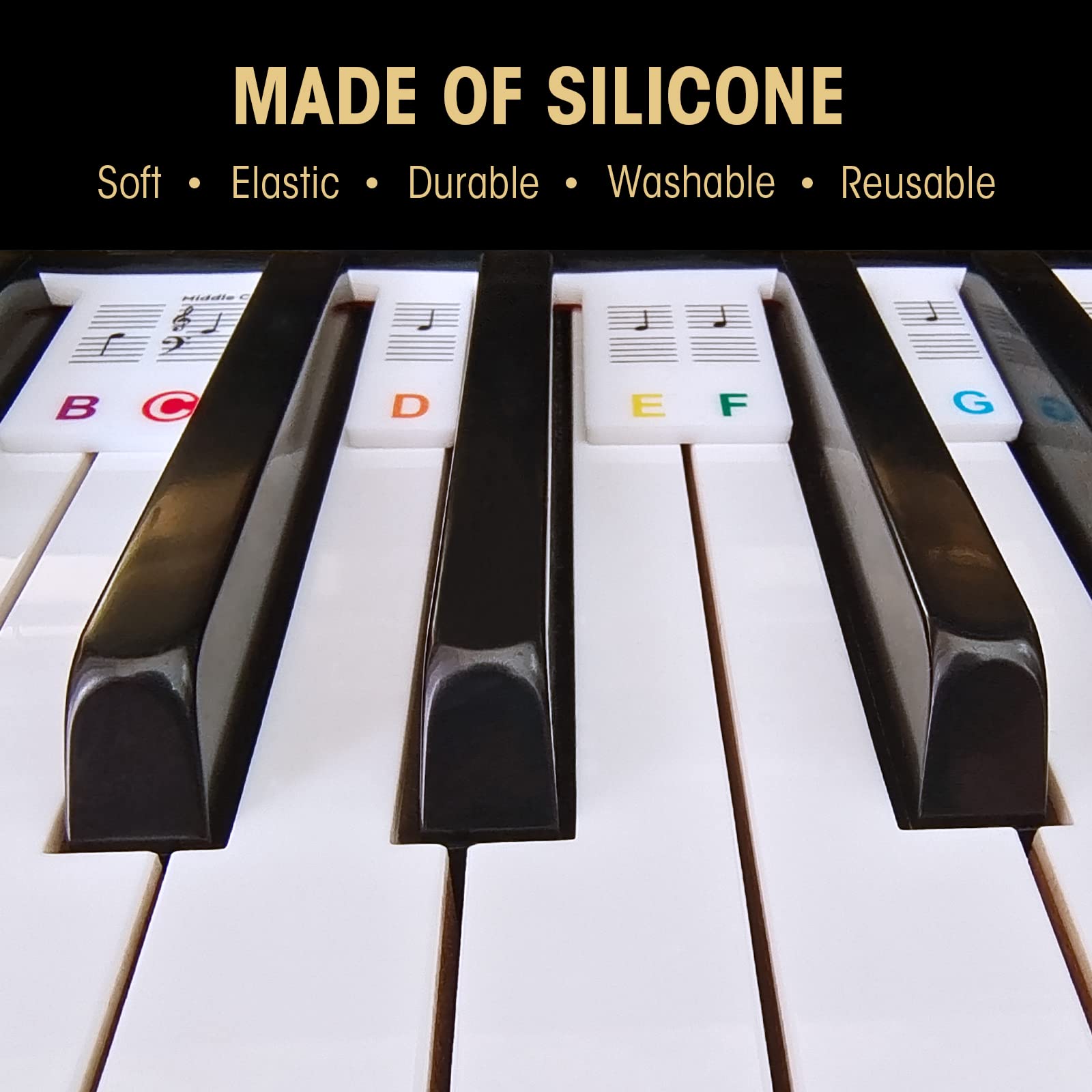 VELKPRO Piano Notes Guide for Beginners, Piano Keyboard Note Labels, Removable Piano Stickers without Glue (Rainbow Colors)