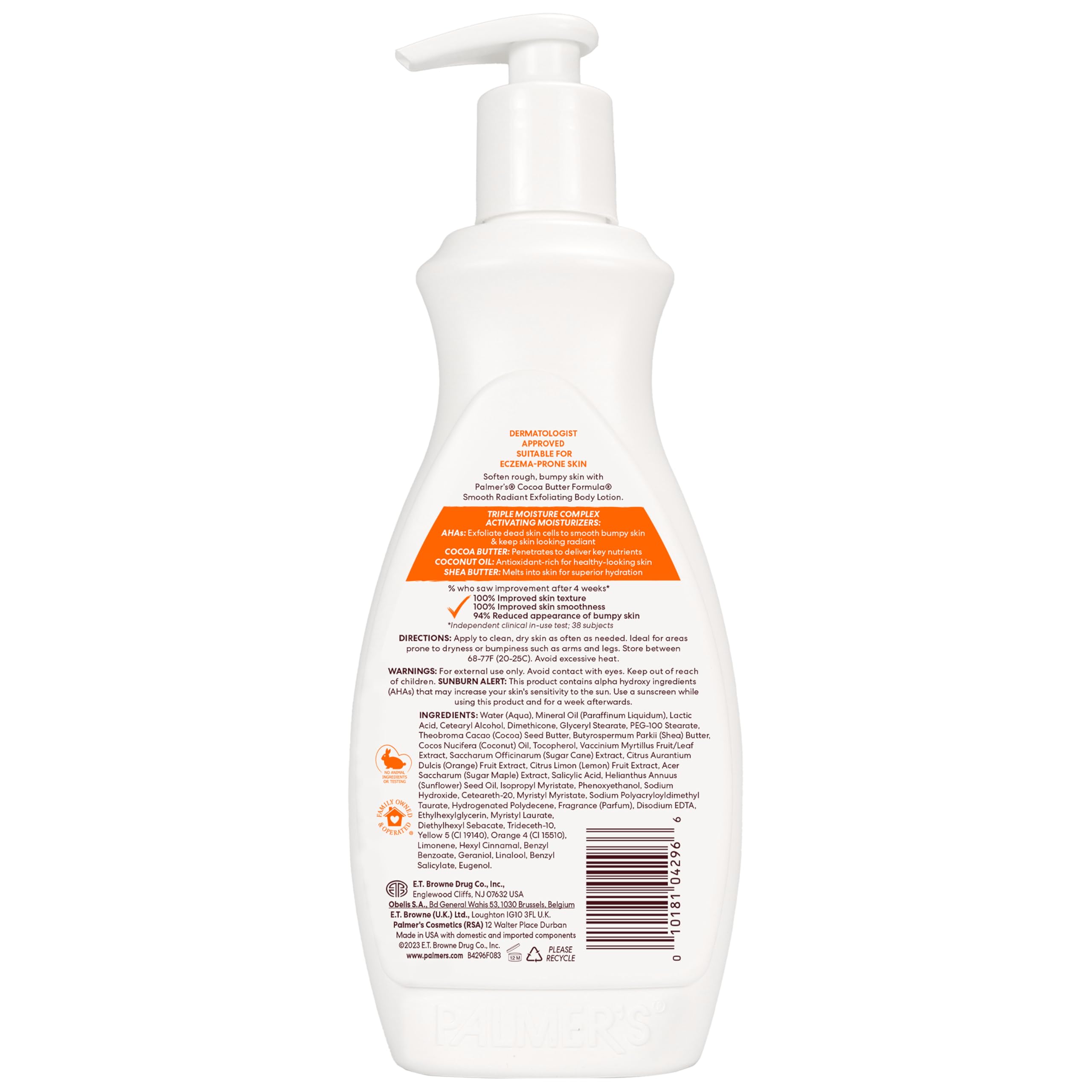 Palmer's Cocoa Butter Formula Retexture & Renew Exfoliating Body Lotion for Rough & Bumpy Skin, Triple Action Moisturizers + AHAs, Pump Bottle, 13.5 Ounce