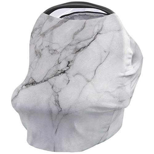 Nursing Cover Breastfeeding Scarf Baby Car Seat Covers Stretchy Infant Stroller Cover White Marble Pattern Carseat Canopy for Newborns