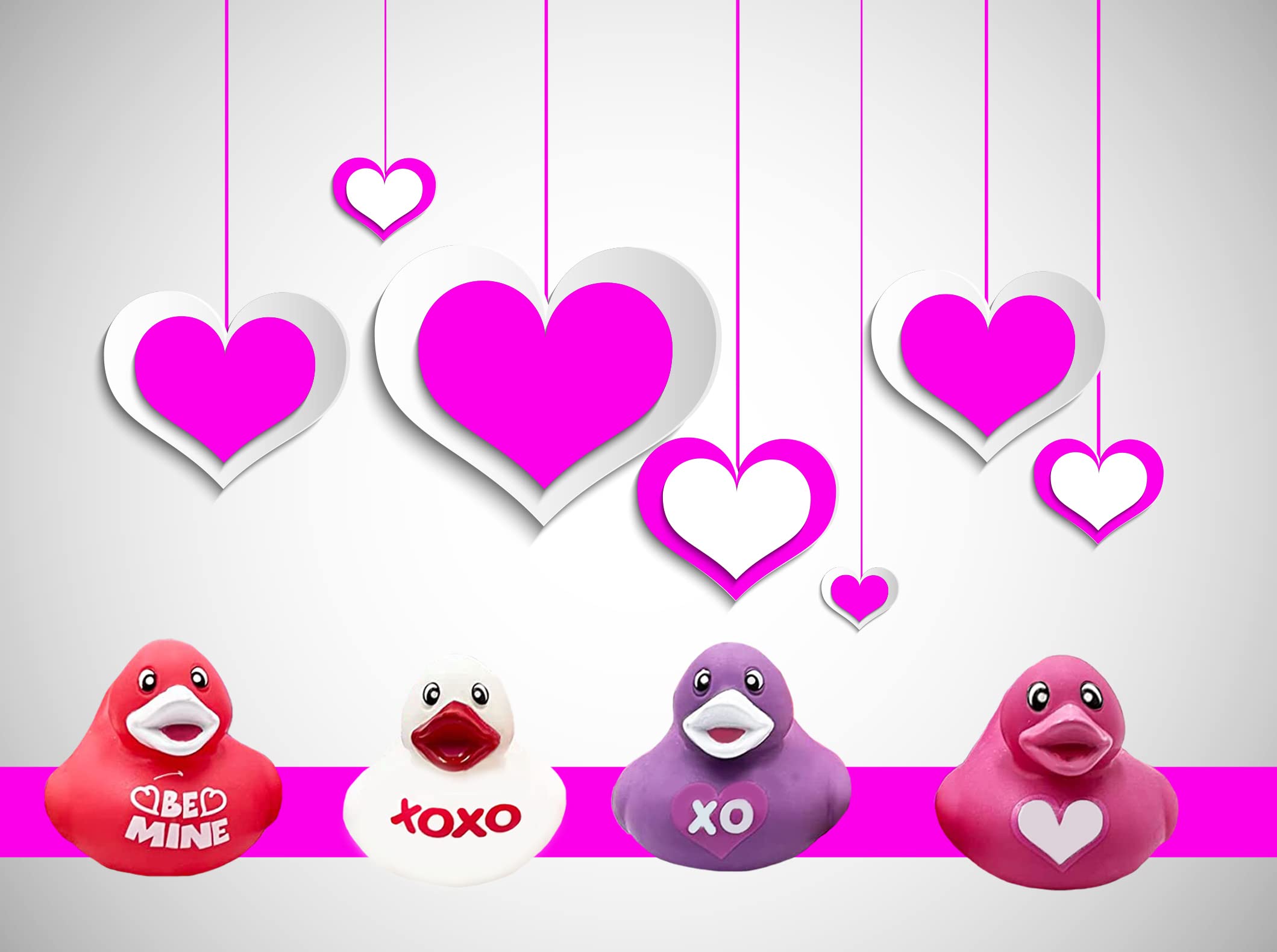 Valentine's Day Rubber Duck Toy Duckies for Kids, Four Solid Colors with Salutations, Bath Birthday Gifts Baby Showers Classroom Summer Beach and Pool Activity, 2" (6 Pack)