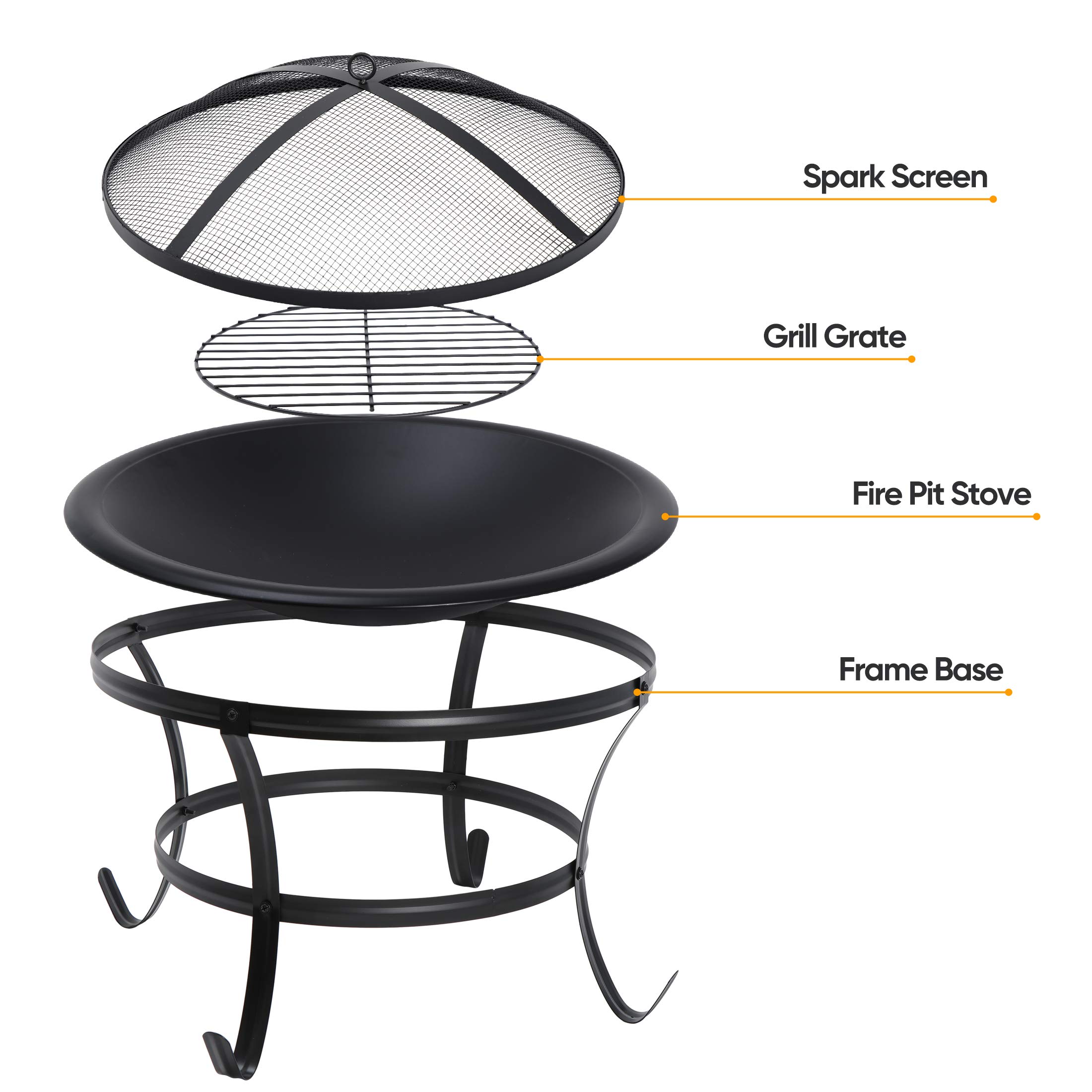 ZENY Fire Pit 22ββ Outdoor Fire Pits Wood Burning Patio Fire Bowl Firepit with BBQ Grill, Spark Screen and Fire Poker for Backyard Outside Camping Picnic Bonfires