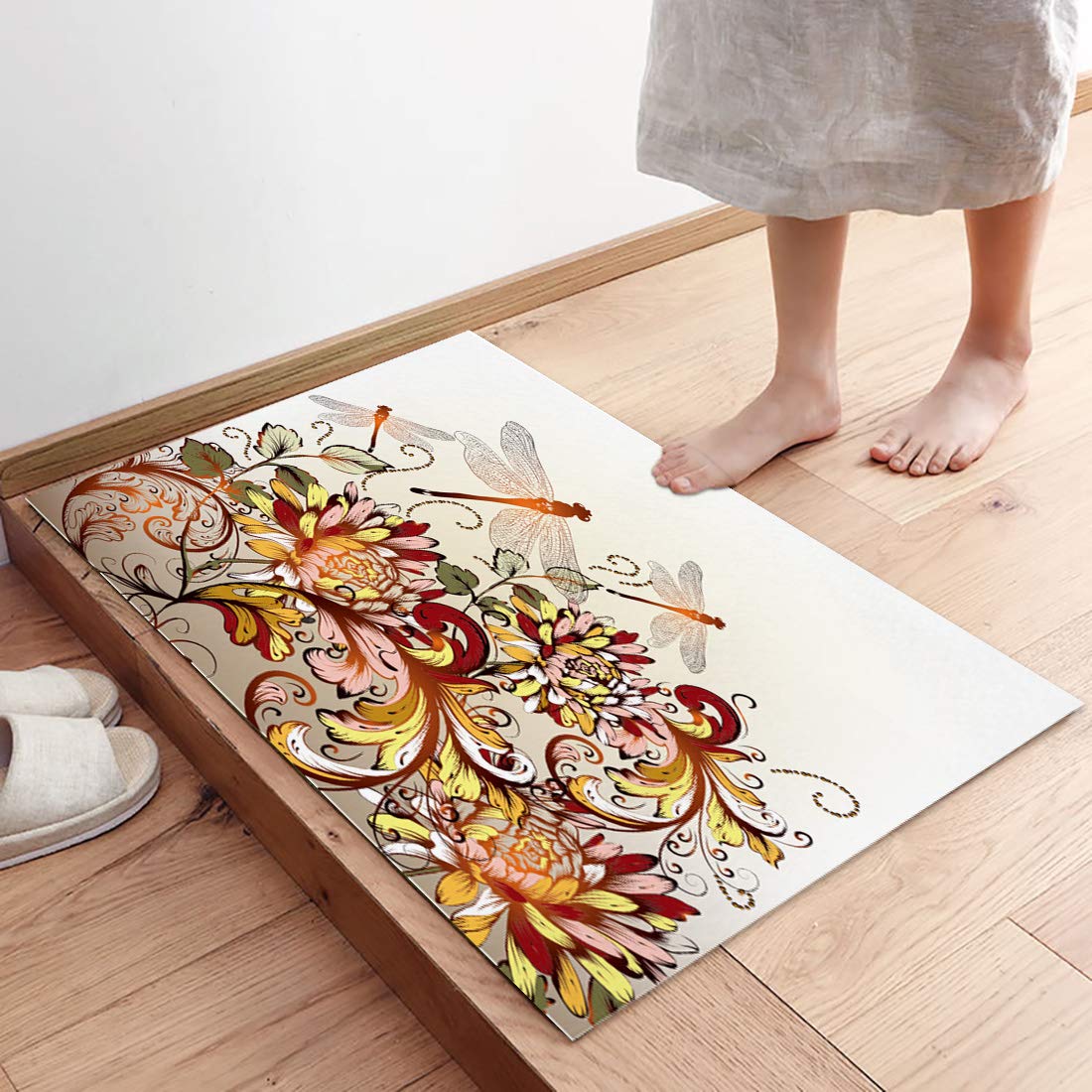 Teamery Kitchen Mat 2PCS, Dragonfly Flowers Kitchen Rugs for Kitchen Organization, Home Decor Anti-Fatigue Kitchen Floor Mats Non-Slip Kitchen Decor Runner Rug, Room Decor Standing Desk Mats