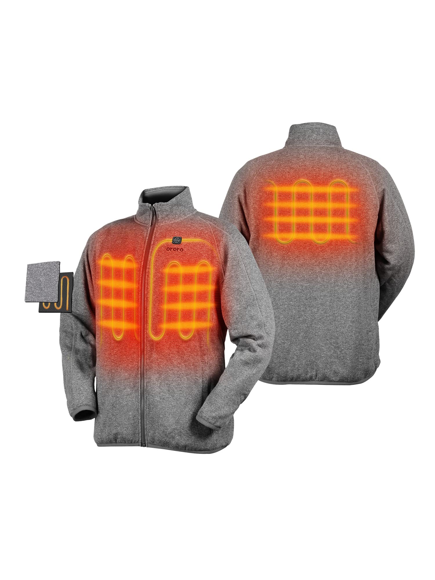 ORORO Men's Heated Fleece Jacket Full Zip with Battery Pack (Grey, XL)