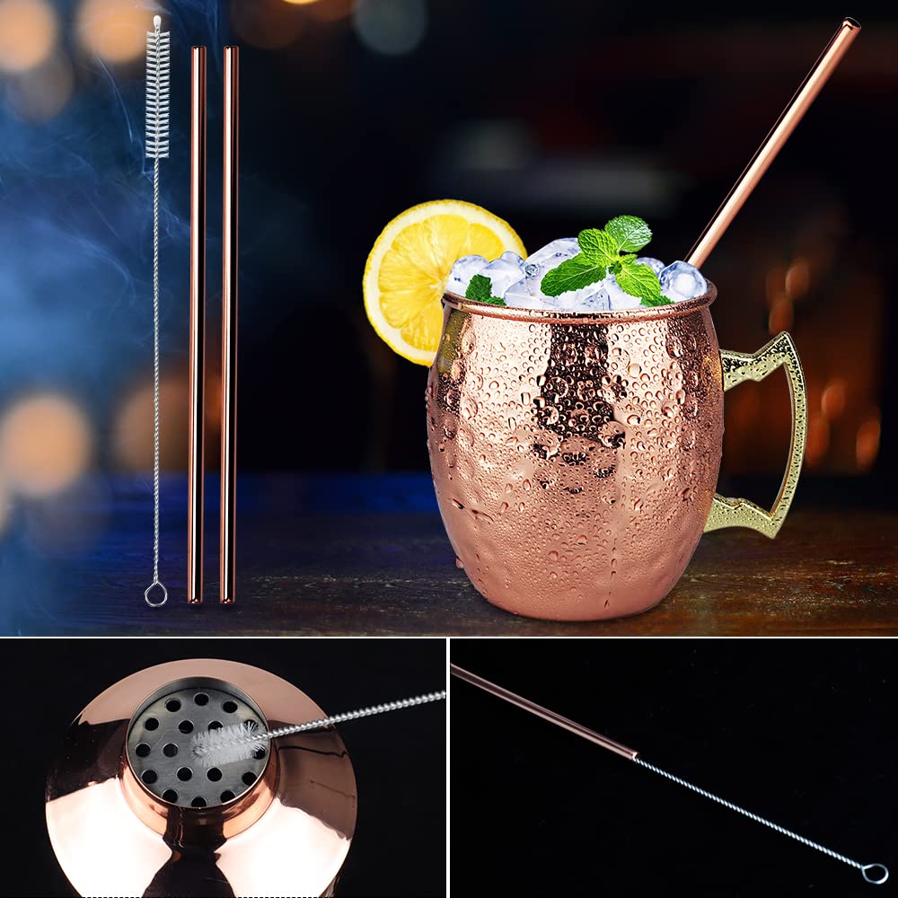 Moscow Mule Kit Moscow Mule Gift Set Hammered Copper Mugs Bar Set with 1 Cocktail Shaker, 2 Moscow Mule Mugs, 2 Straws, 1 Jigger, 1 Mixing Spoon, 1 Straw Cleaner for Wine Cold Drink Mixing Party
