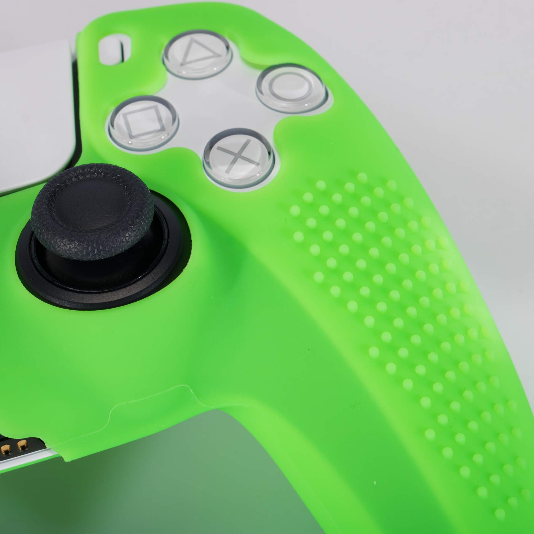 Playrealm Soft 3D Dots Silicone Skin Cover x 1 & Thumb Grips x 8 for PS5 Dualsenese Controller (Green)