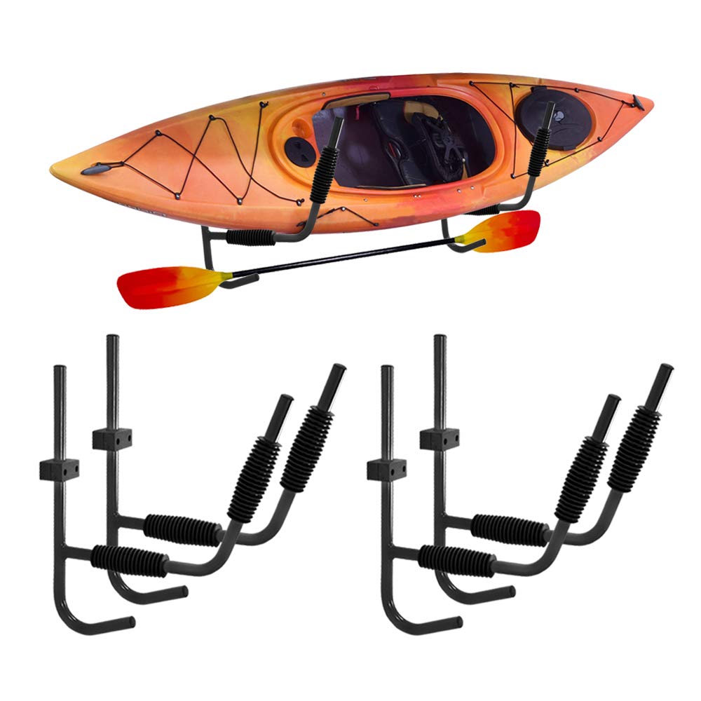 Mind and Action Kayak Storage Rack, Pack of 4 Heavy Duty Iron Kayak Wall Mount Storage Rack Kayak Ladder Canoe Surfboard Storage Wall Bracket Holder with Fitting Accessories, Max Load 100LBs