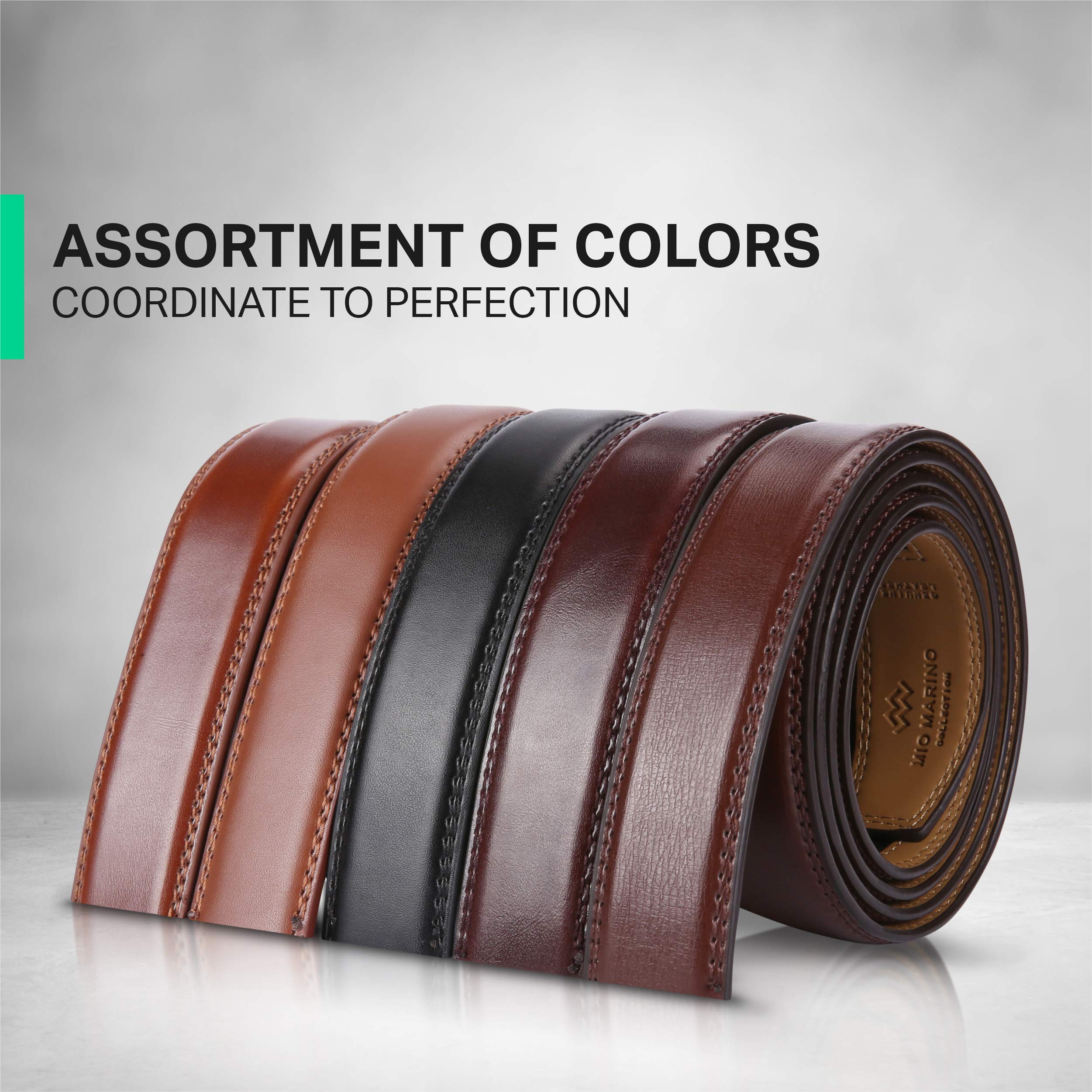 Mio Marino Mens Genuine Leather Ratchet Belt Replacement Strap 1 1/8 Without Buckle - Mahagony/Black - Adjustable from 28" to 44" Waist