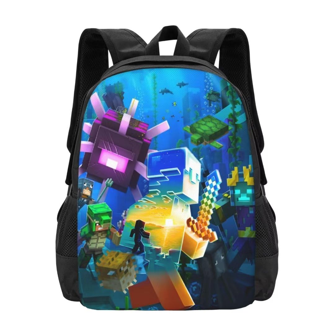 Megar Block World Game Backpack Cartoon Laptop Bags Lightweight Durable Backpack Casual Travel Backpack Laptop Backpack World Game Fan Gift