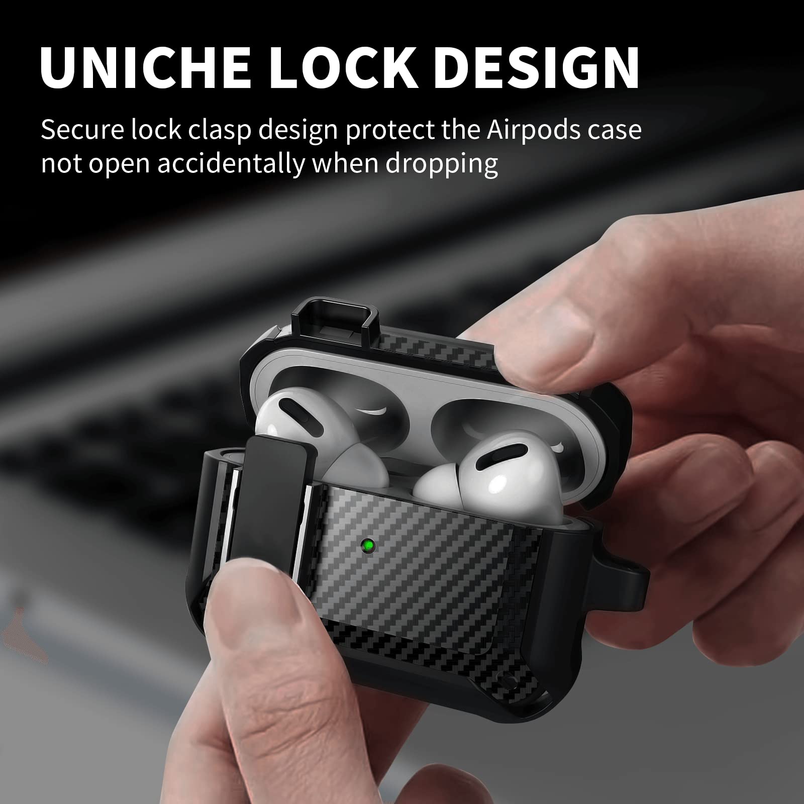 Vsagier Case for Airpods Pro Case Cover with Lock Lid, Protective Cover Compatible with Airpod Pro Case for Men Women, Shockproof Rugged Shell for Air Pods Pro Charging Case,Black