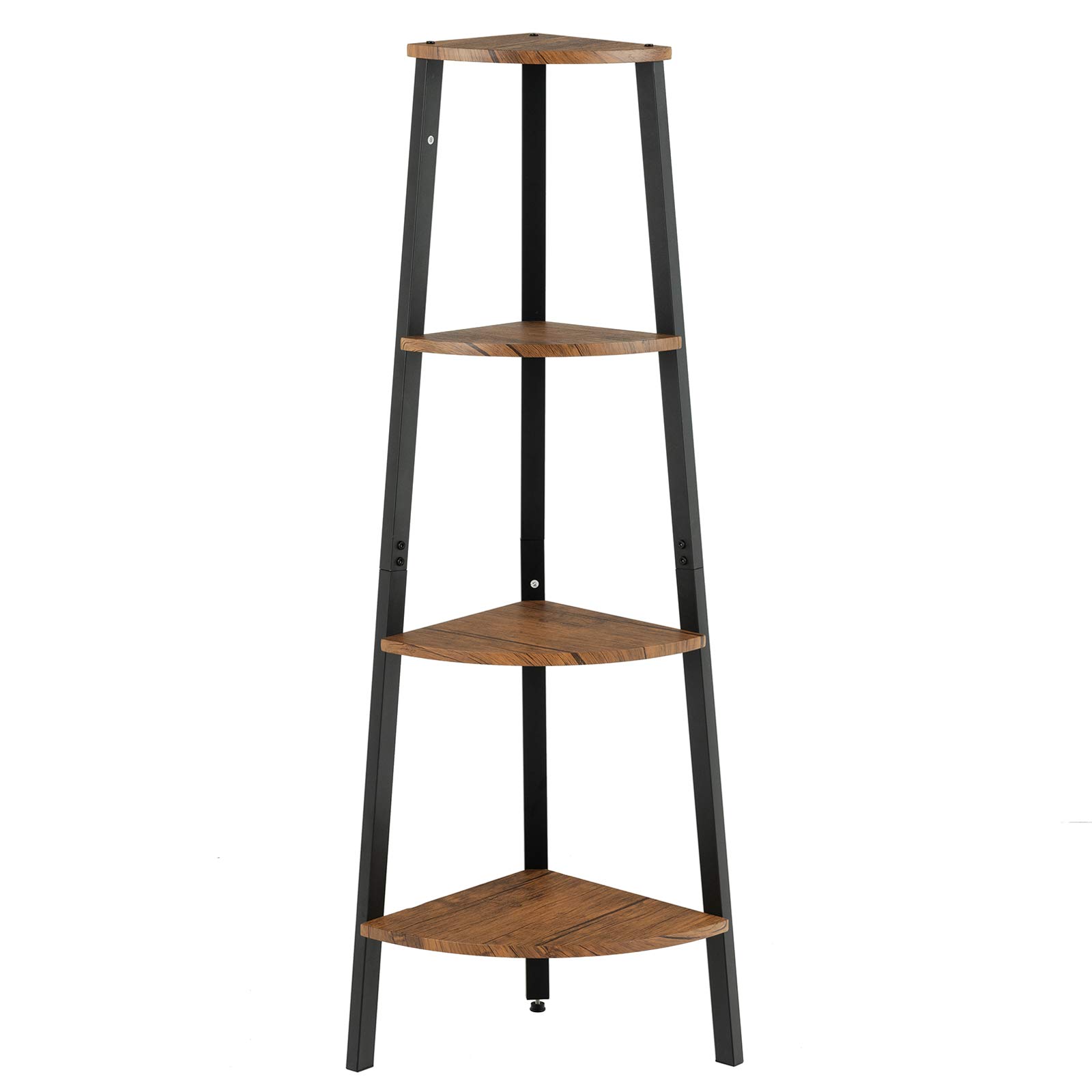 mecor 4 Tier Industrial Corner Shelf, Rustic Corner Storage Rack Plant Stand Metal Frame Bookcase Display Rack for Home Office