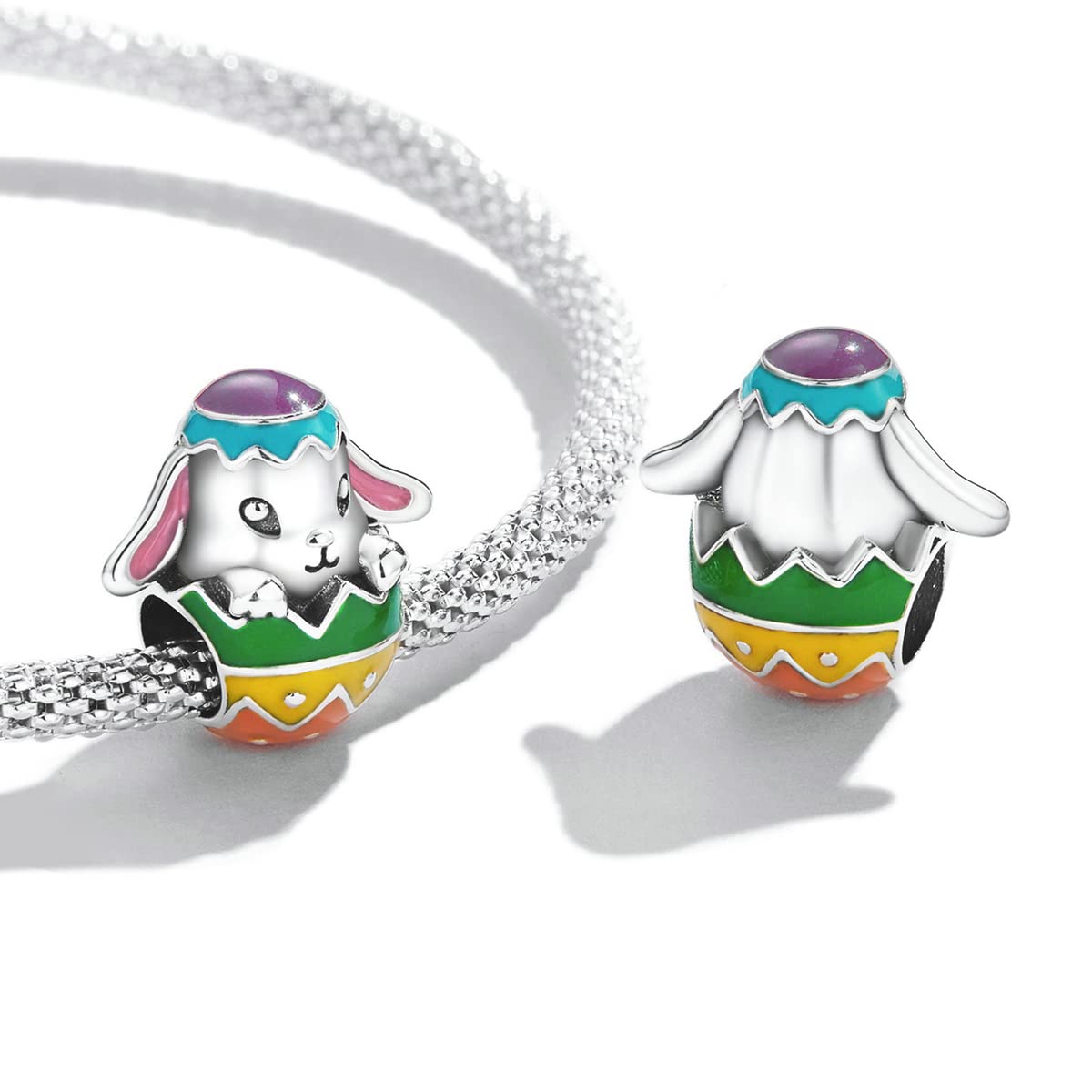 Rabbit Easter Egg Charm 925 Sterling Silver Charm Fits For Pandora Bracelet, European Charms Bracelet