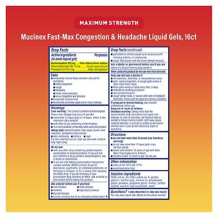 Mucinex Fast-Max Liquid Gels - Congestion & Headache 16 Ct.