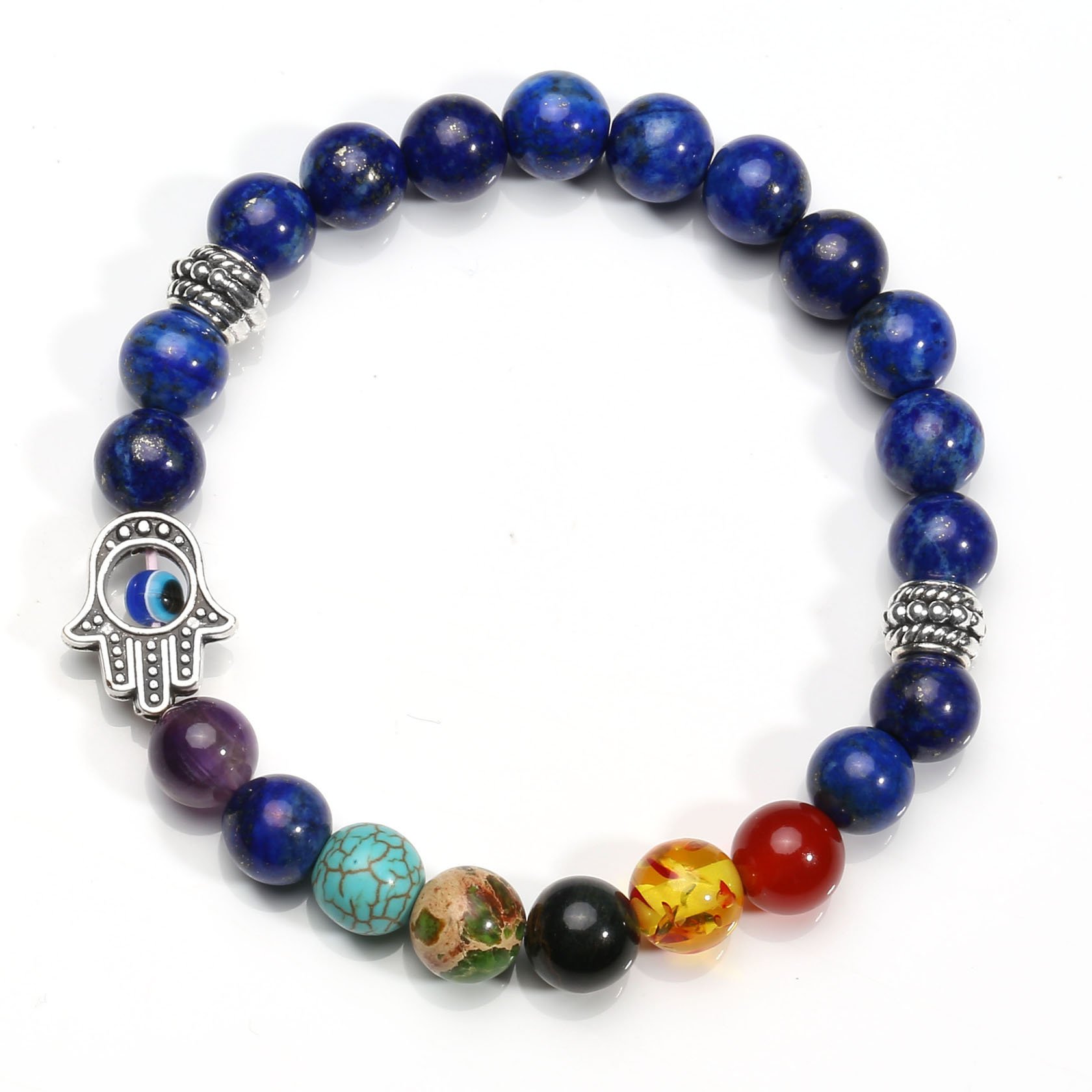 MILAKOO 7 Chakras and Evil Eye Bracelet Healing Stone Beads Oil Diffuser Yoga Reiki Prayer for Women