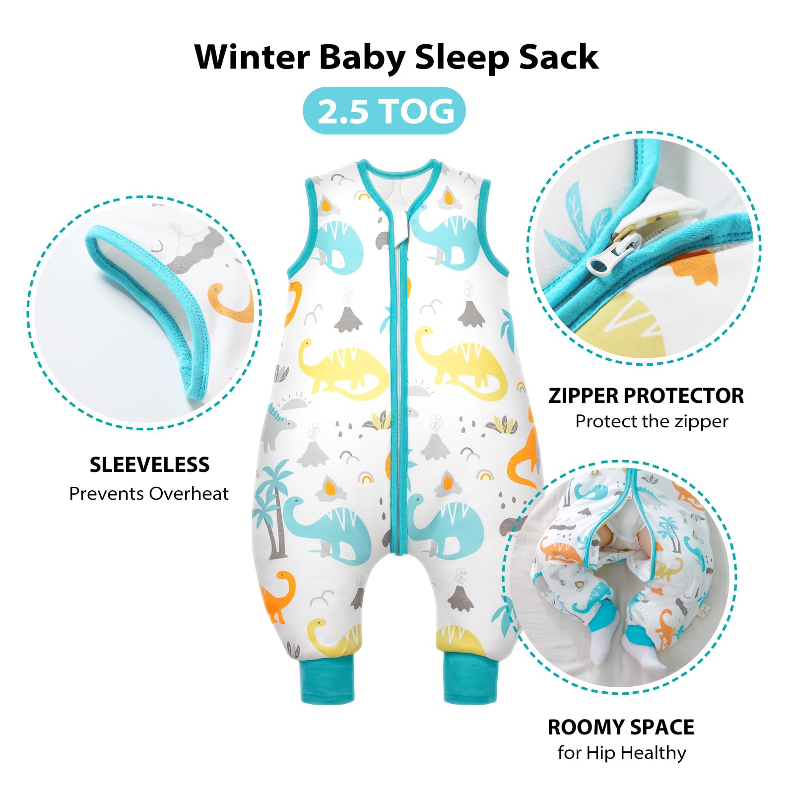 Mosebears Baby Sleep Sack with Feet,Baby Winter Sleep Sack for Toddler Thicken 2.5 TOG (3-4T Years, Baby height 38-42 inches)