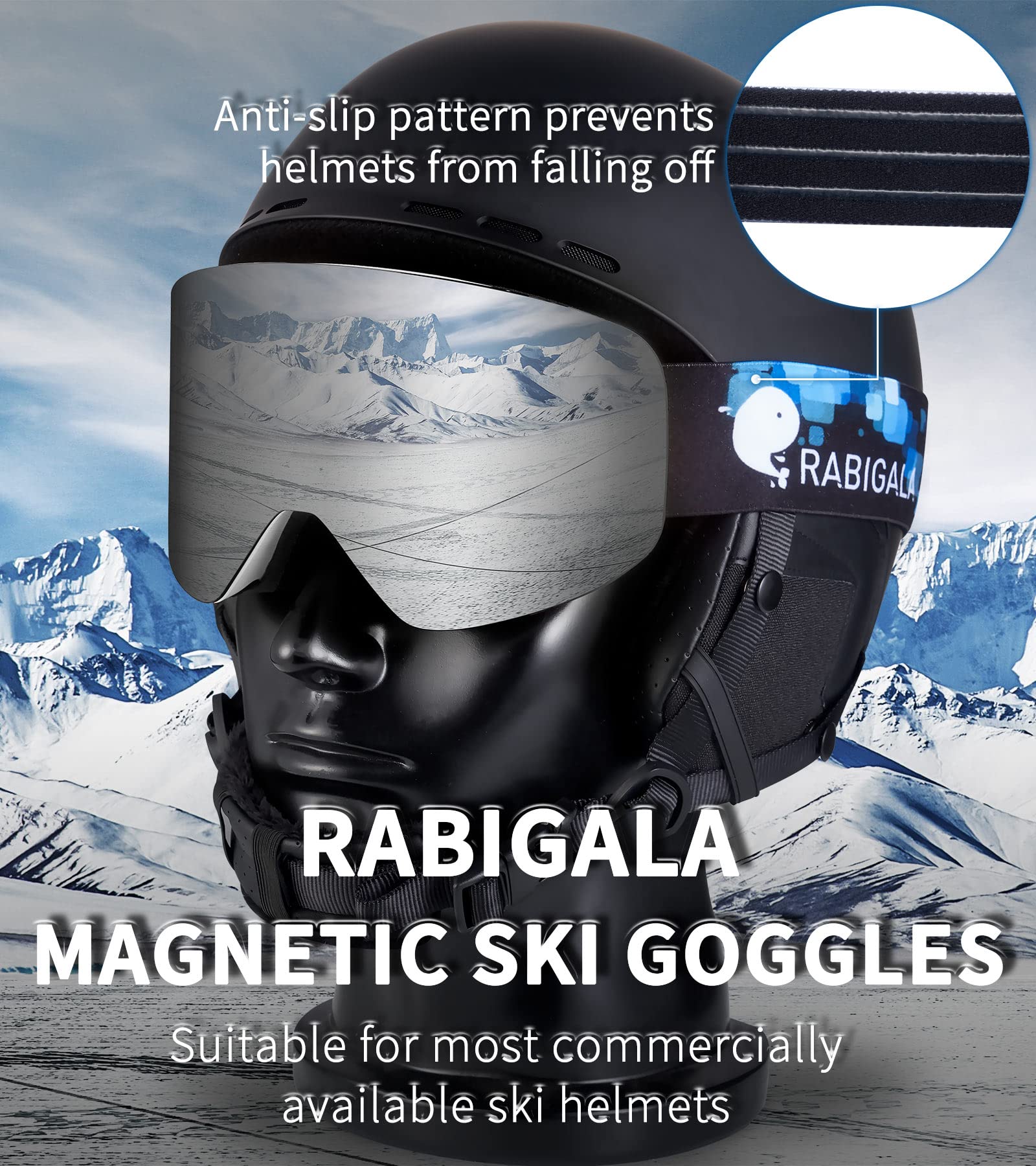 RABIGALA Kids Ski Goggles Bundle with Adult Ski Goggles Interchangeable Lens Frameless (blue&silver)