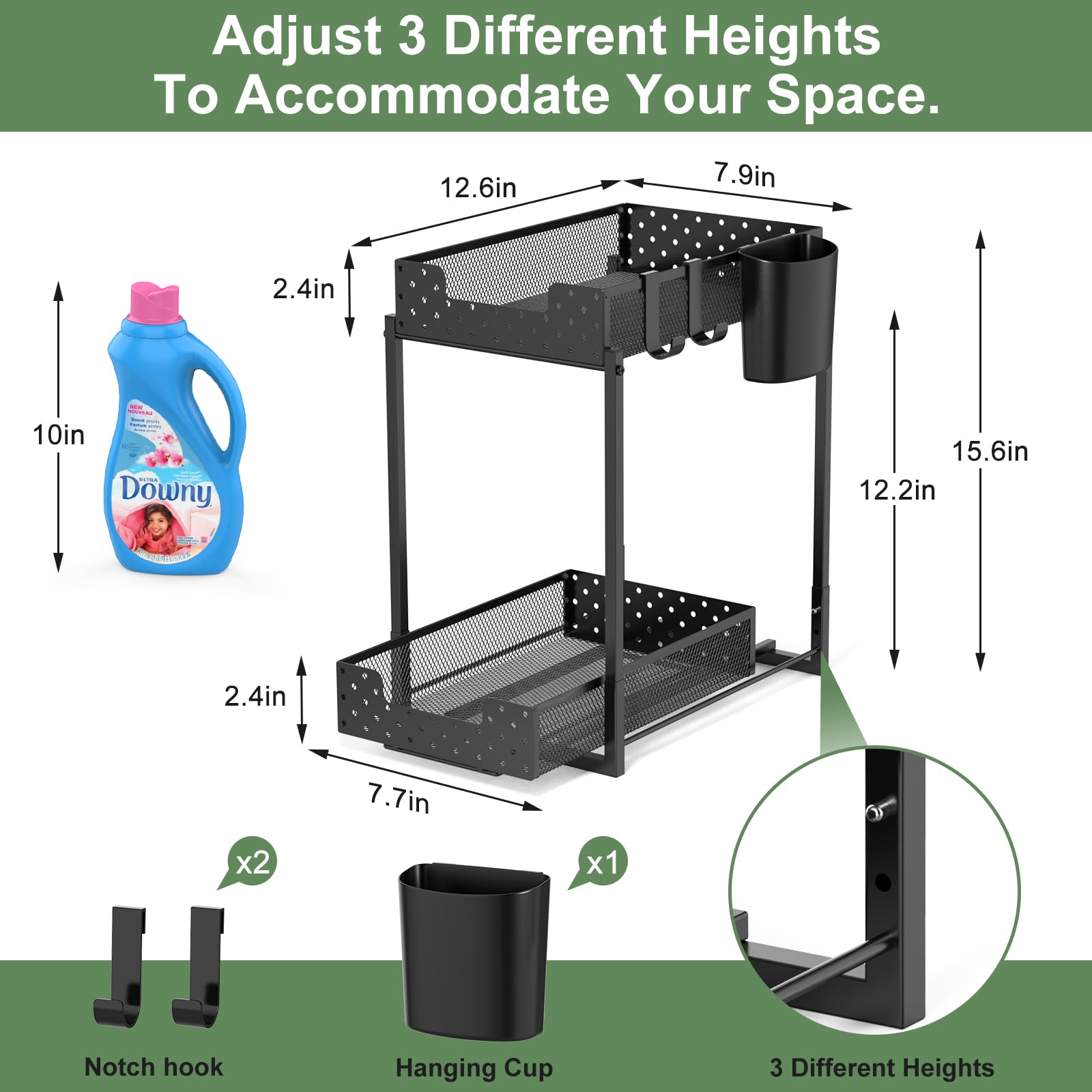 π‘π²ππ²ππ Metal Under Sink Organizer and Storage, Bathroom Cabinet Organizer, 2 Tier Pull Out Under Cabinet Storage, Black Slide-Out Undersink Organizer for Kitchen/Home, Under Counter Organizer