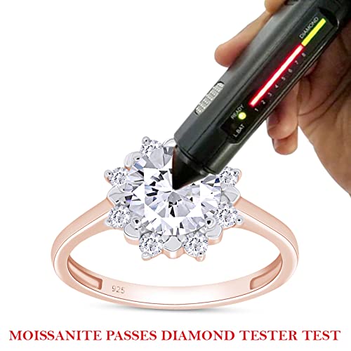 SAVEARTH DIAMONDS Round Cut Lab Created Moissanite Diamond Flower Solitaire Halo Engagement Ring In 14K Rose Gold Over Sterling Silver Jewelry For Women (1.40 Cttw) Ring Size -5.5