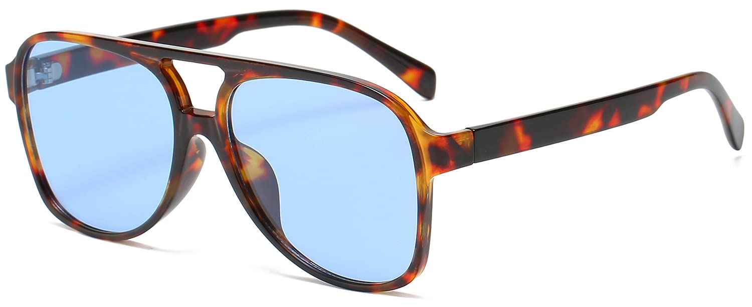 PAMIX Trendy Aviator Vintage Retro 70s Sunglasses for Women Men Tinted Cool Cute 90s Fashion Oversized Big Heads 2000s Plastic Large 2022 Shades Ladies 80s Sunnies Cheap(Tortoise Shell Blue Lens)