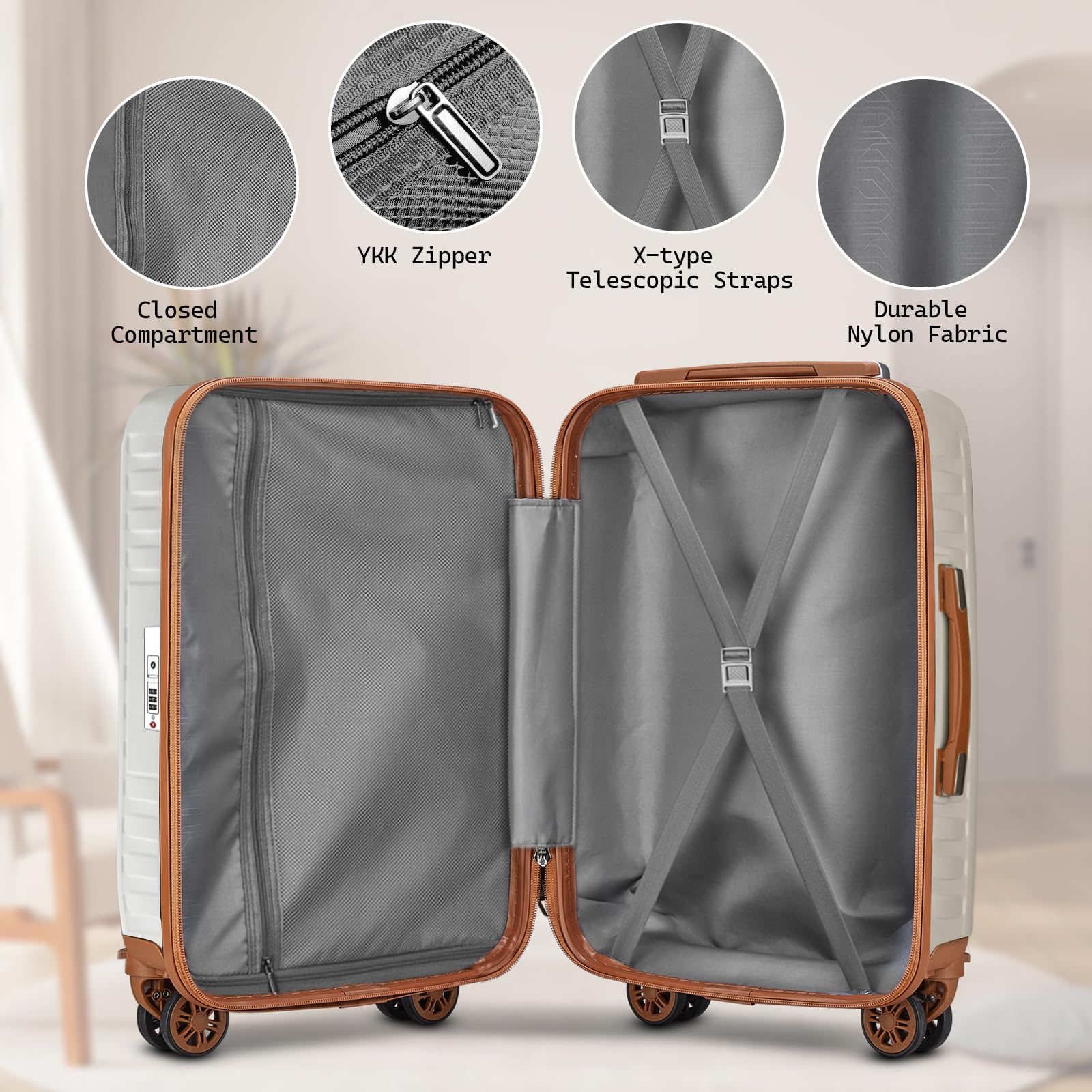 Melalenia ABS Hardside Medium Checked Luggage, Suitcase with Double Spinner Wheels,TSA Travel Luggage Locks (24 Inch,Gold)
