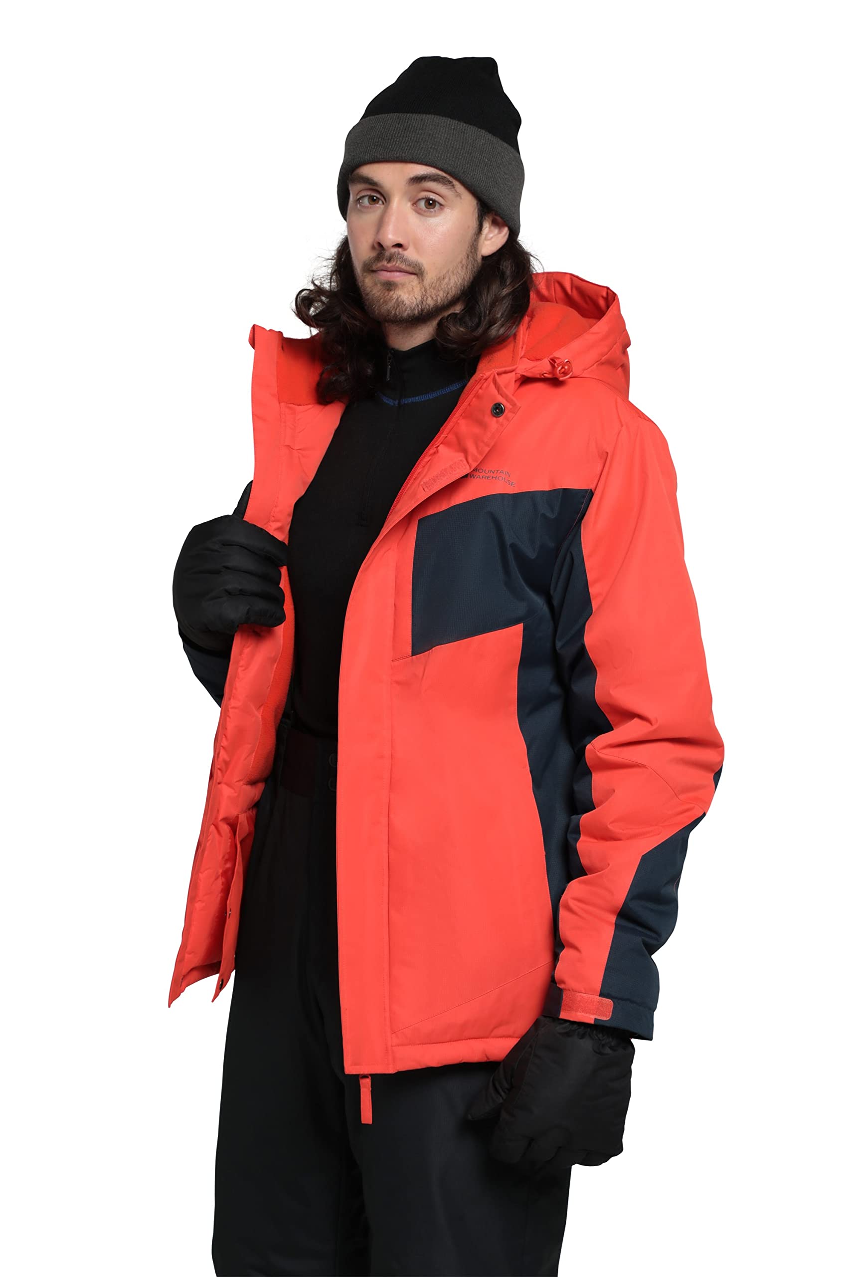 Mountain Warehouse Dusk Mens Ski Jacket - Water Resistant Winter Coat Bright Orange X-Large