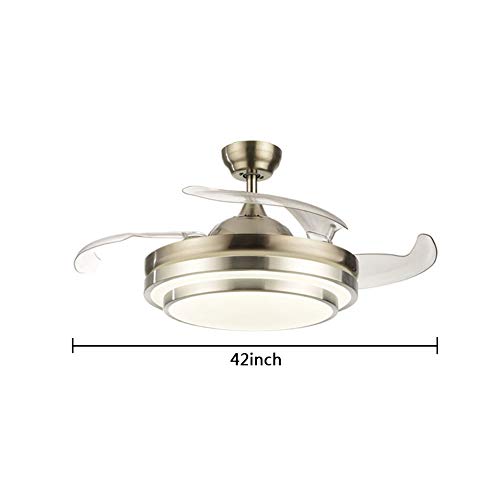 Modern Ceiling Light with Fan Remote Control Retractable Blades 3 Color Lighting 3 Speed Chandelier Light Retractable Invisible Blade for Living Room Bedroom Basement Restaurant Dining Room (42-Inch)