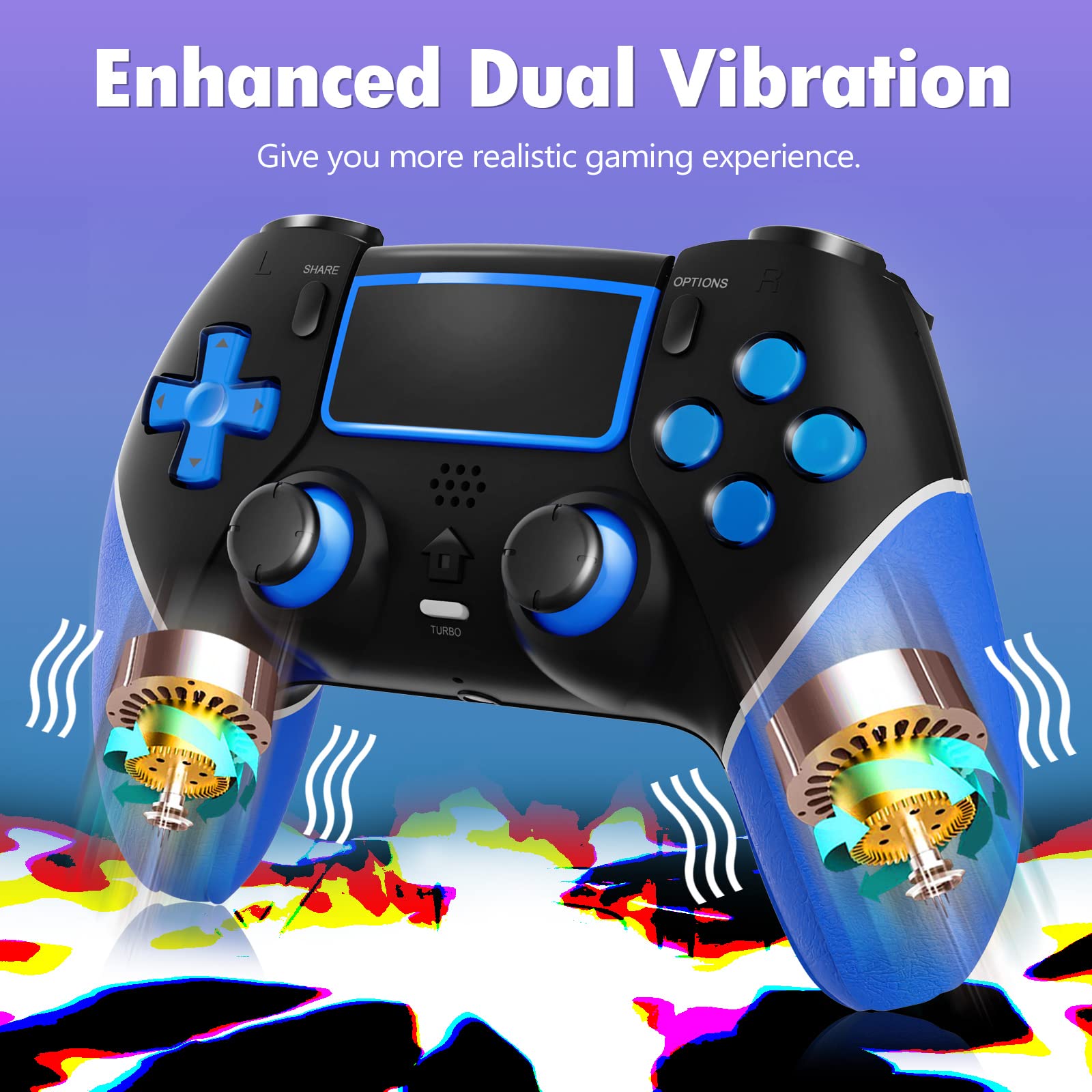 TERIOS Gaming Pro Controller Compatible with PS4,Pro,Slim - Wireless Controller with Built-in Speakers/Precise Joysticks/Turbo/Advanced Buttons Programming, and 1200mAh Rechargeable Battery(Blue)