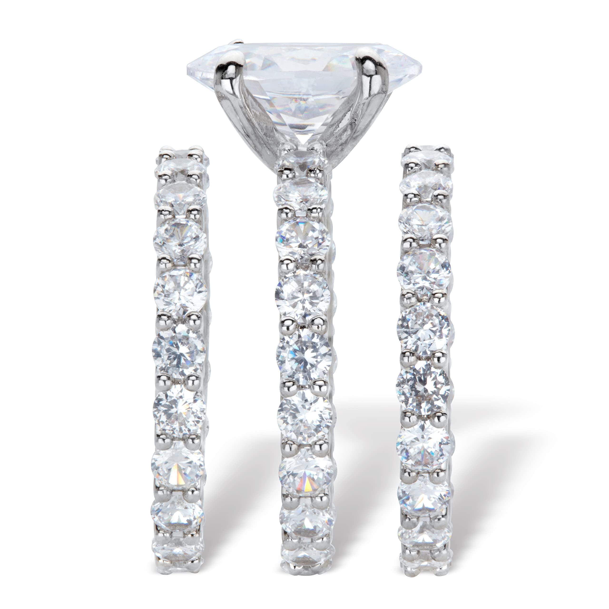 PalmBeach Jewelry Platinum-plated Sterling Silver Oval Cut Cubic Zirconia Engagement and Eternity 3 Piece Brial Ring Set Sizes 6-10 Size 9