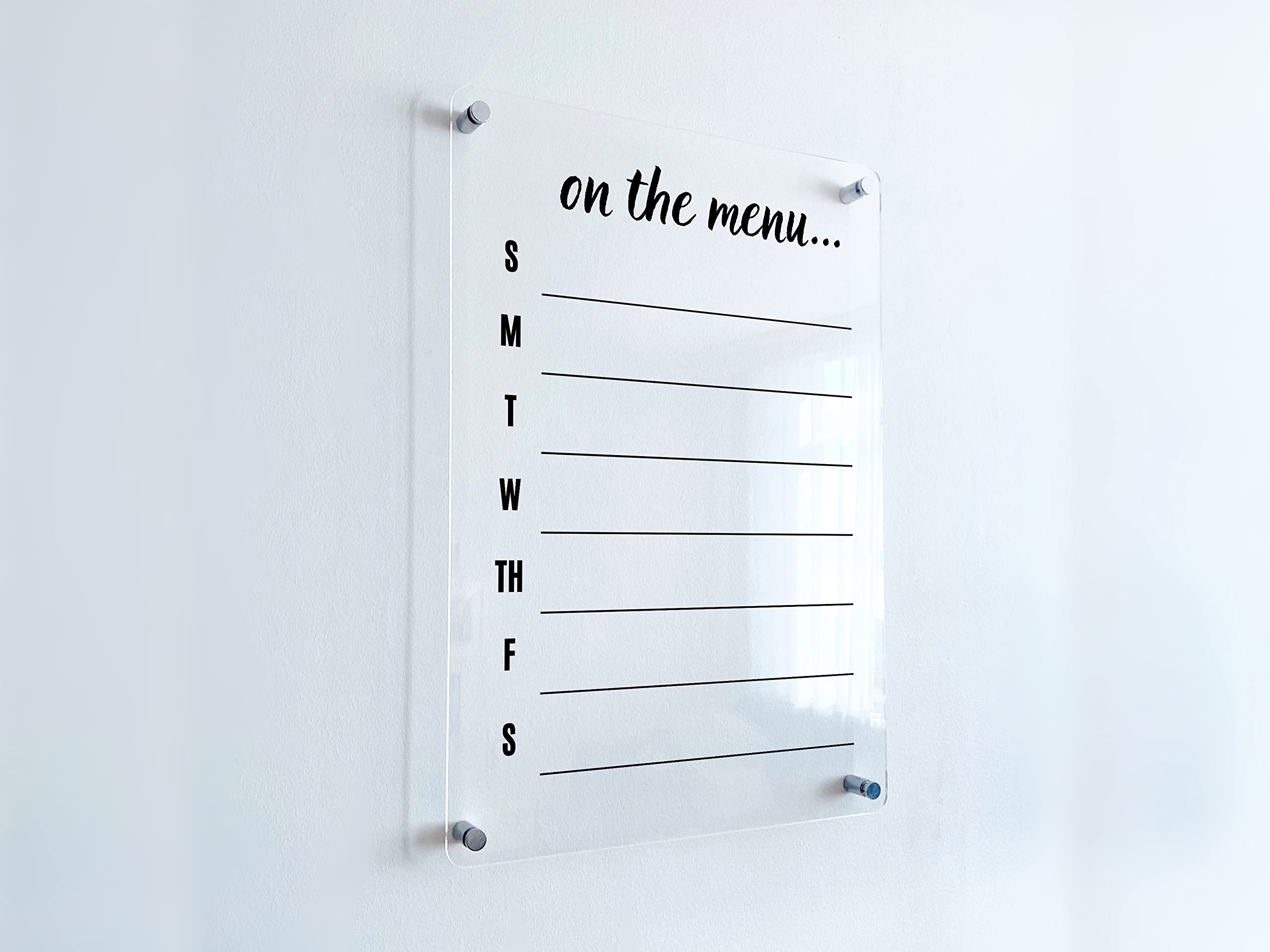 Menu Planner Acrylic Weekly Wall Calendar - Personalized Dry Erase Board, Menu Board for Wall, Weekly Calendar, Housewarming Gift, Menu Board for Kitchen (14"x18", Standard Package)