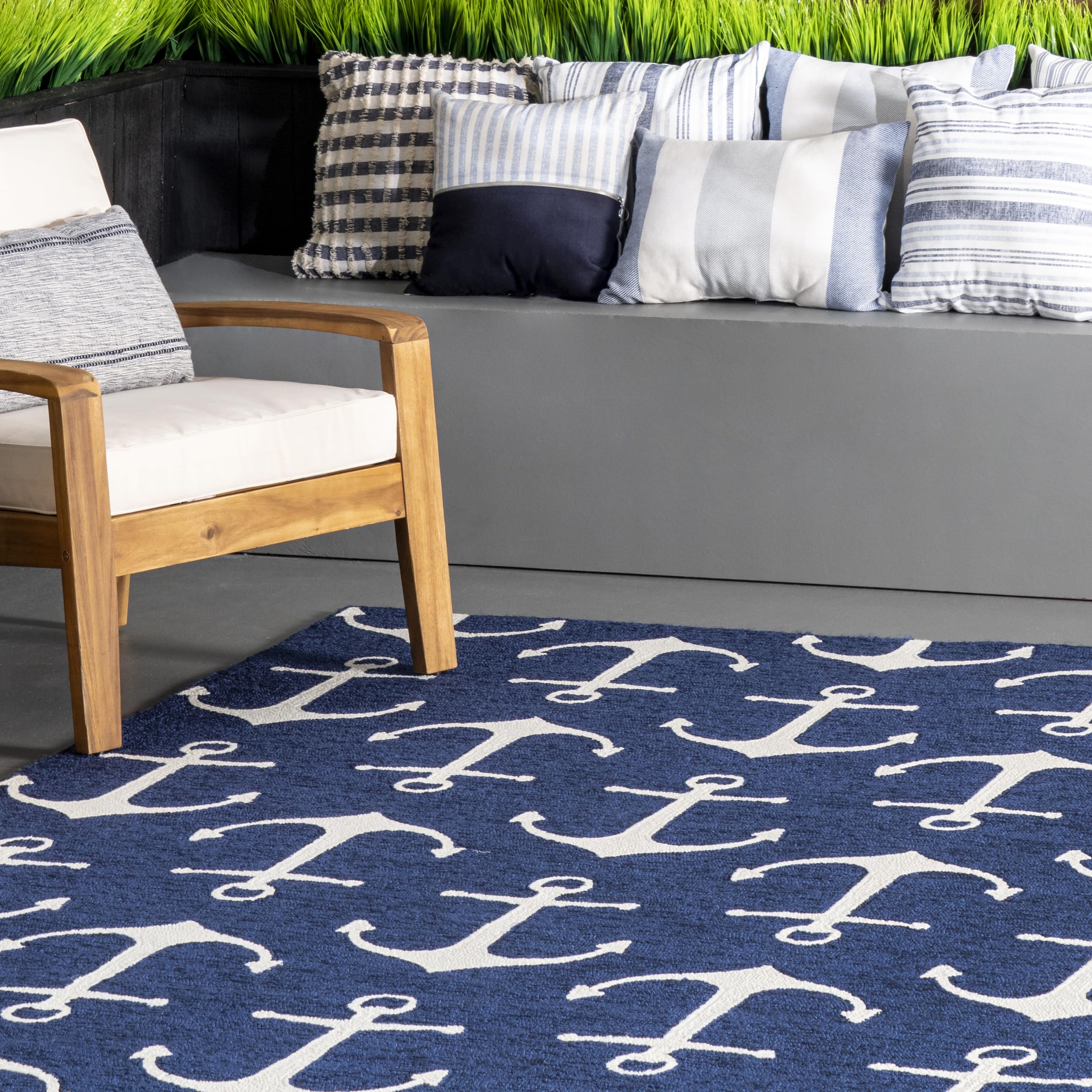 nuLOOM Hand Hooked Despina Indoor/ Outdoor Runner Rug, 2' 6" x 8', Navy