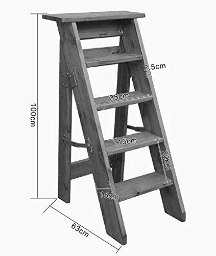LUCEAE Step Stool Wooden Folding Step Stool Portable Wide Tread Non-Slip Step Chair,Multi-Purpose Step/Stair Chair Home Library 5 Step Closet/Bedroom/Closet/Bedroom Step Stool