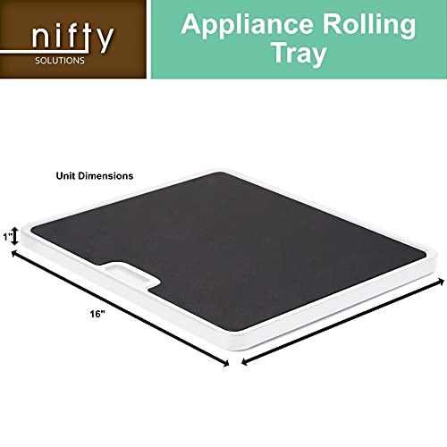 Nifty Small & Large Appliance Rolling Tray - White, Home Kitchen Counter Organizer, Integrated Rolling System, Non-Slip Pad Top for Coffee Maker, Stand Mixer, Blender, Toaster