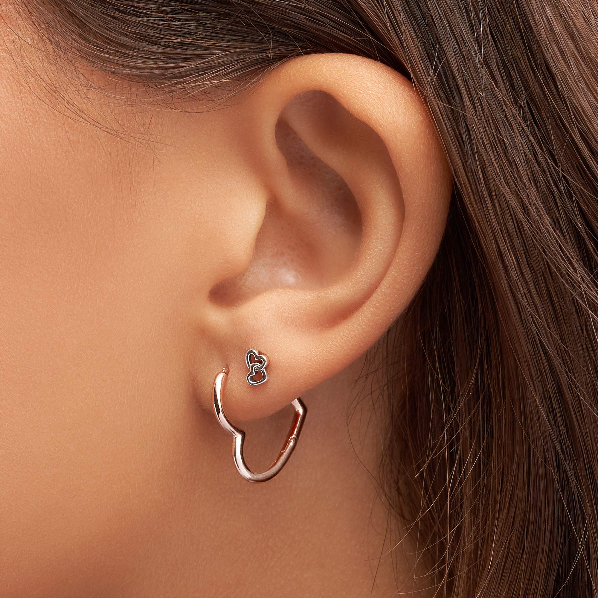 PANDORA Asymmetrical Heart Hoop Earrings - Minimalist Hoop Earrings - Stunning Women's Earrings - Great Gift for Her - 14k Rose Gold