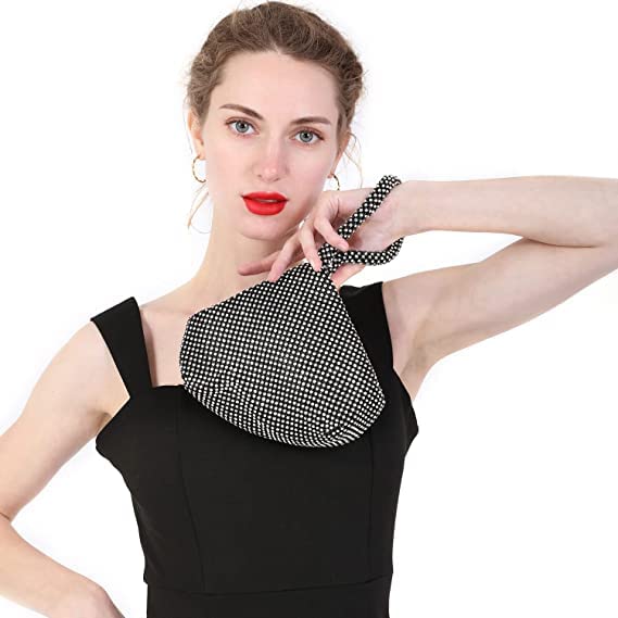 Women's Evening Bag Sparkly Rhinestone Purse Triangle Designer Wrist Clutch Purse for Party Prom Wedding Purse Black