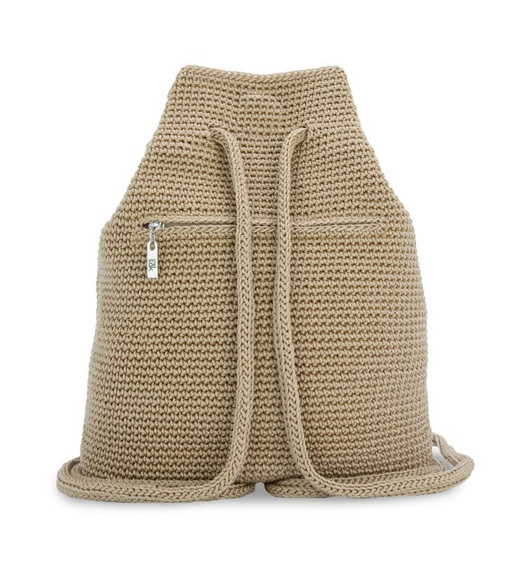 The Sak Dylan Backpack in Crochet, Roomy Bag with Dual Straps, Bamboo